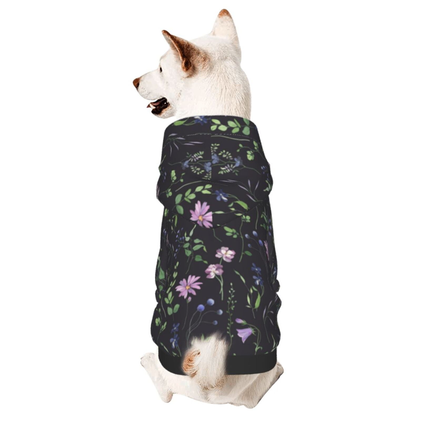 Disketp Watercolor Wildflower 1 Dog Hoodie Dog Clothes with Hat, Pet ...