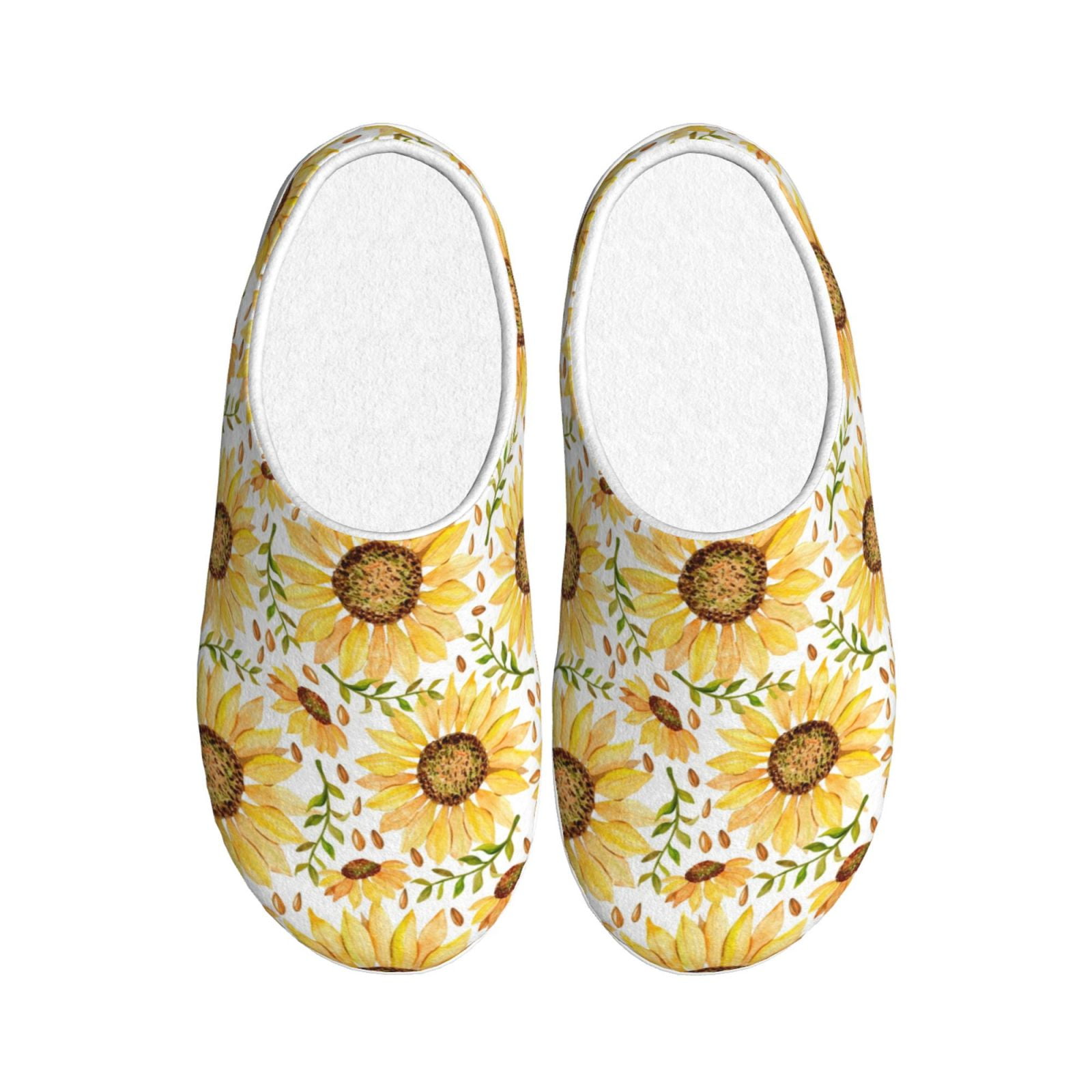 Disketp Watercolor With Sunflowers Women's Men's Slippers Plush Slip-On ...