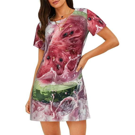Disketp Watermelon Splash Realism Art for Womens Short Sleeve ...