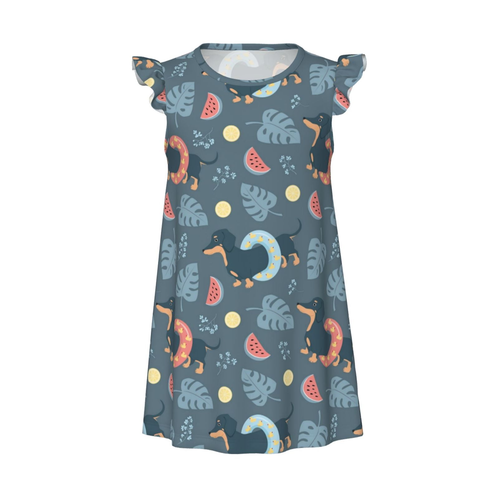 Disketp Watermelons Dachshunds Print Girls Nightgowns 3-10 Years Flutter Short Sleeves ...