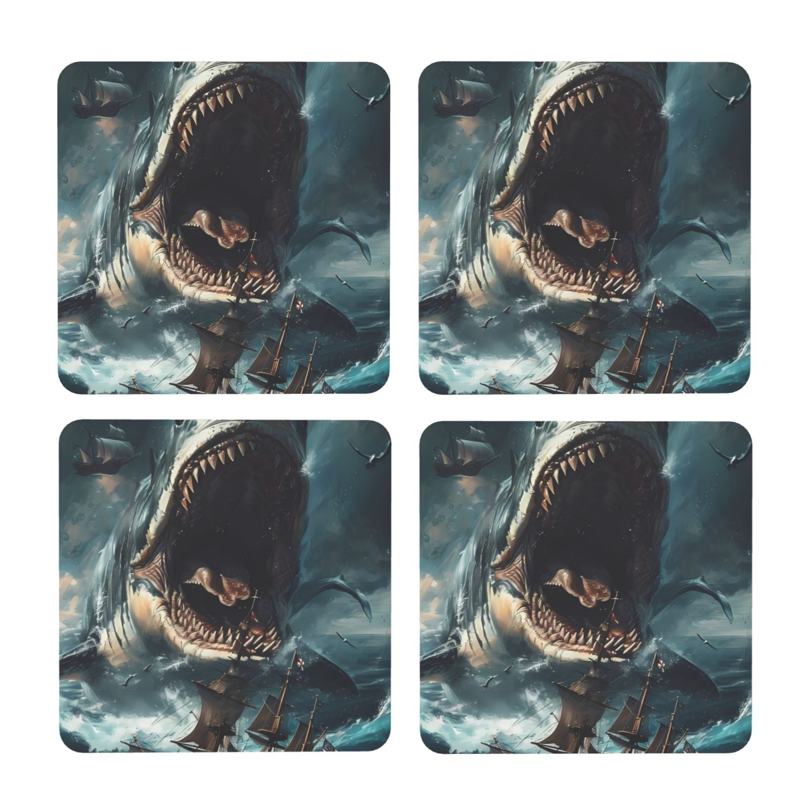 Disketp Wave Sailboat Shark MDF Cork Coaster 4 Pcs - Absorbent Beverage ...