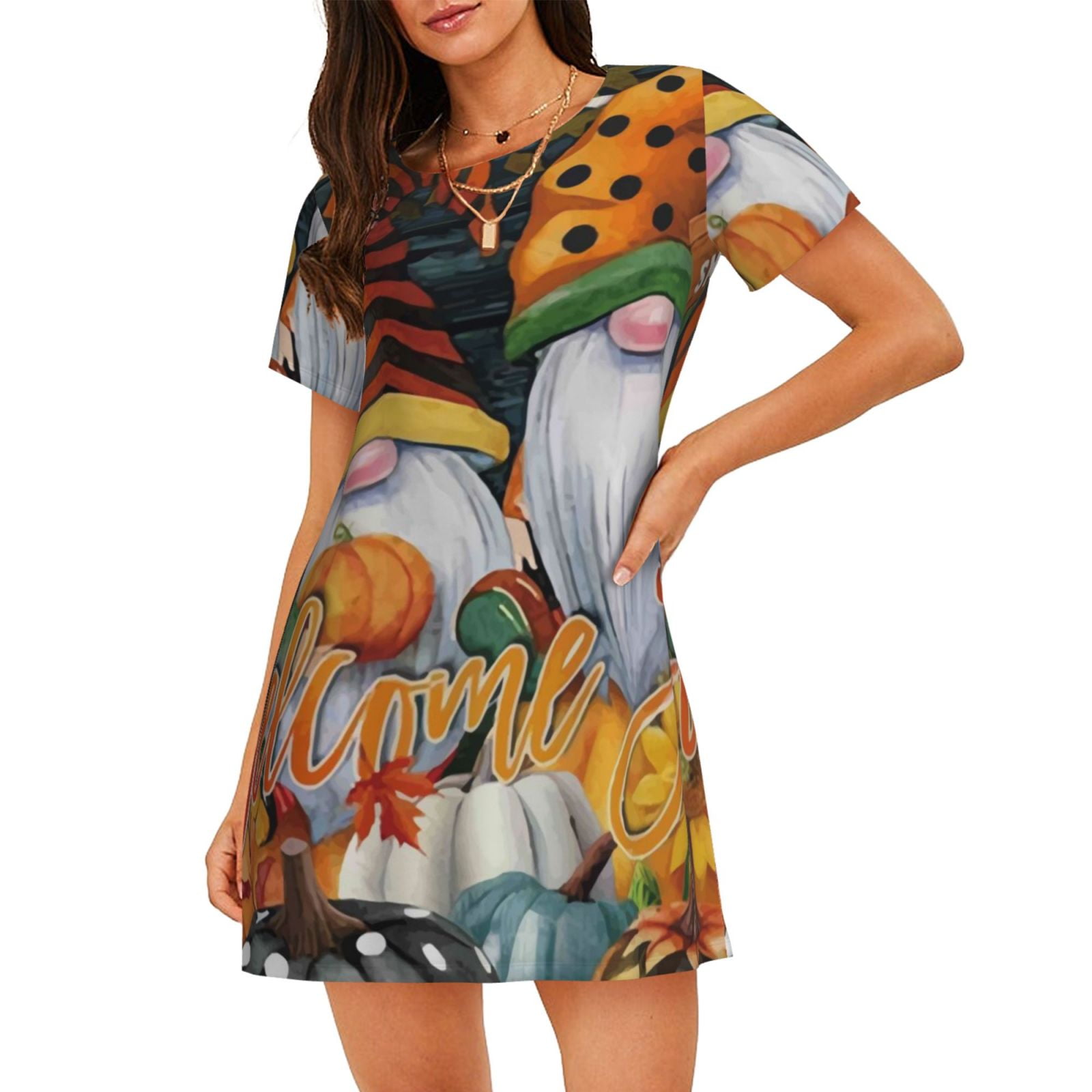 Disketp Welcom Fall for Womens Short Sleeve Sleepshirt Scoopneck Cute ...