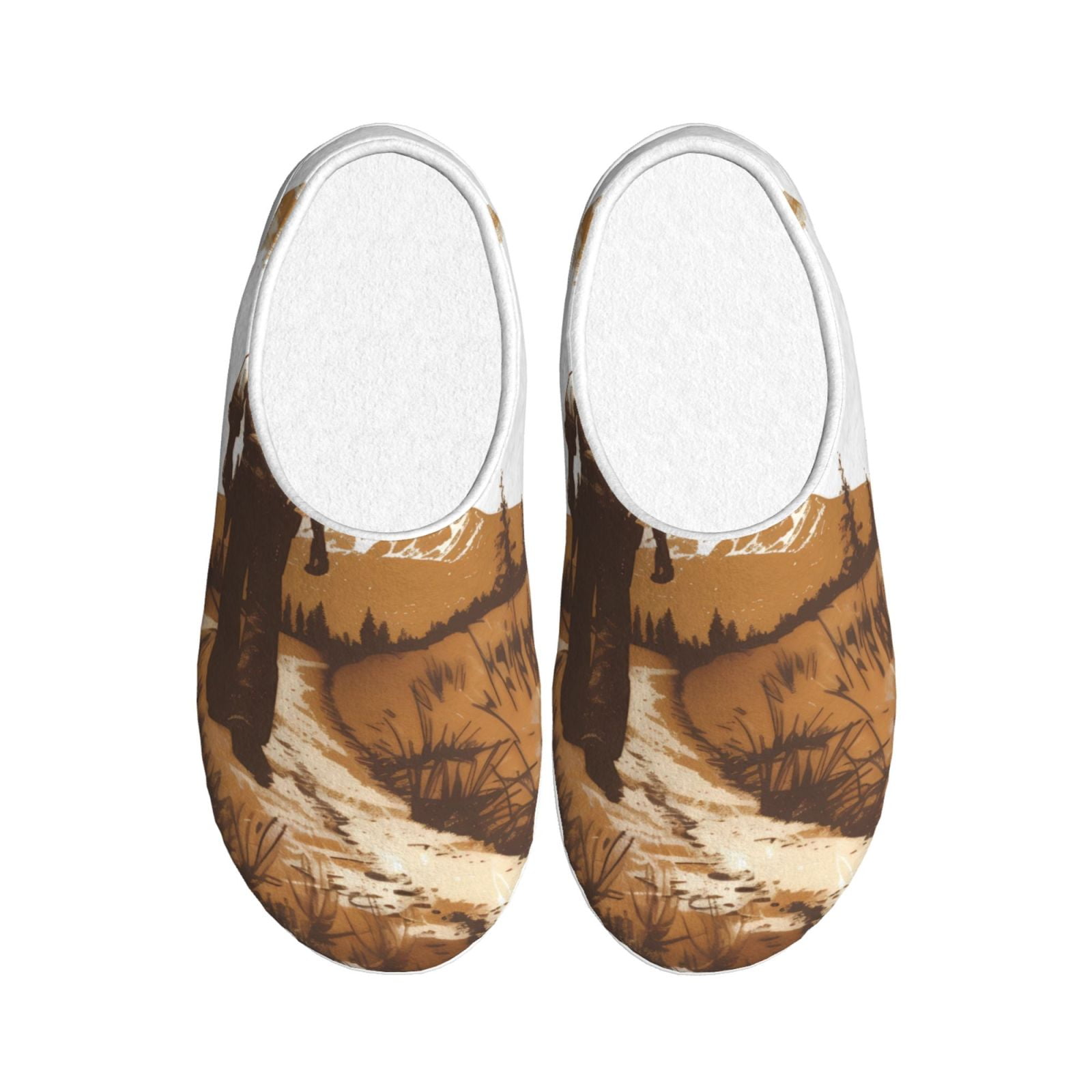 Disketp Western Cowboy Countryside Women's Men's Slippers Plush Slip-On ...