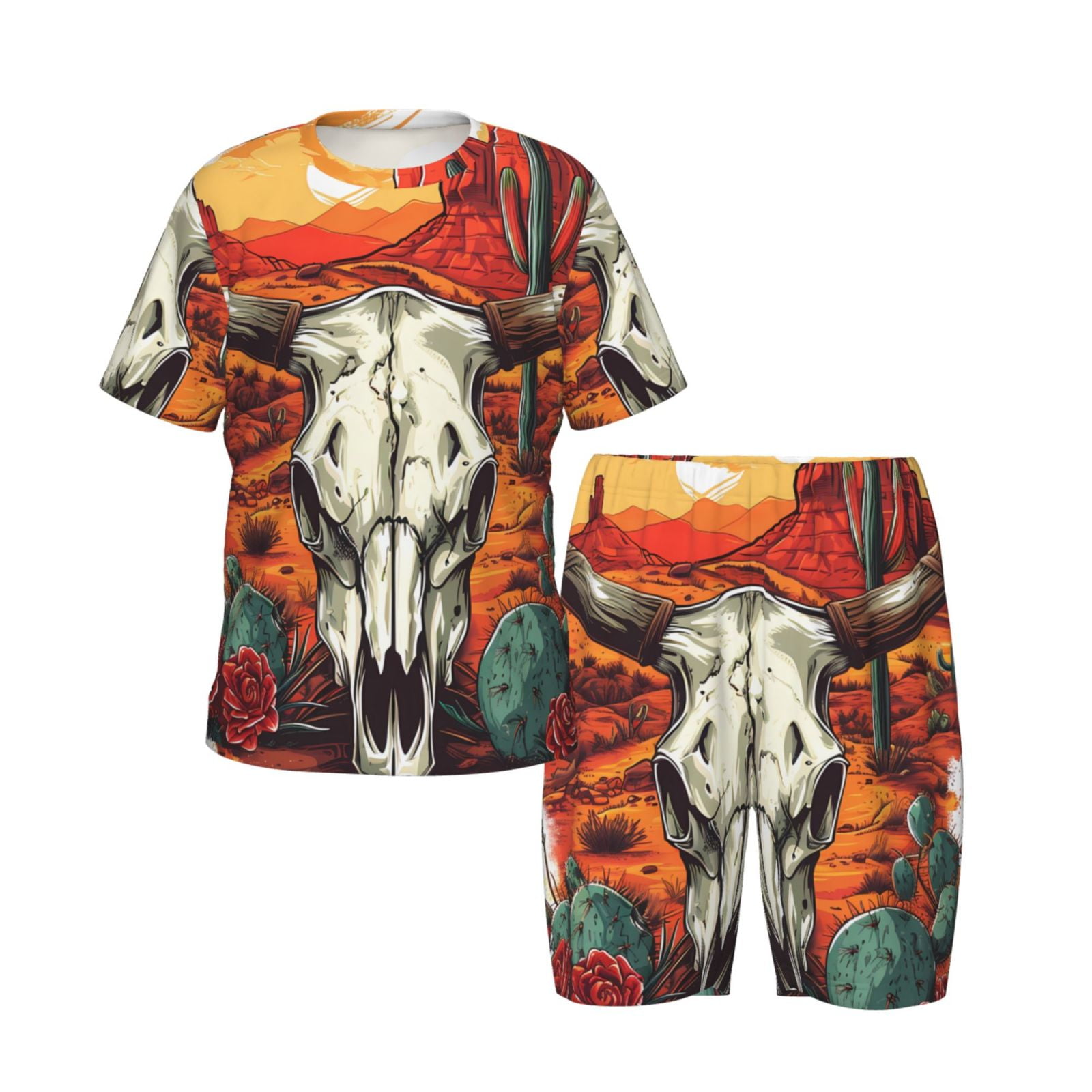 Disketp Western Desert Cactus Ram Skull for Kids Short Sleeve Pajamas ...
