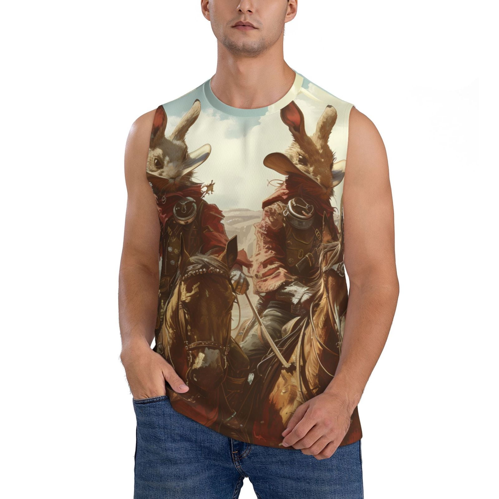 Disketp Western Rabbit Cowboy Sleeveless Tshirts for Men, Muscle Shirts ...