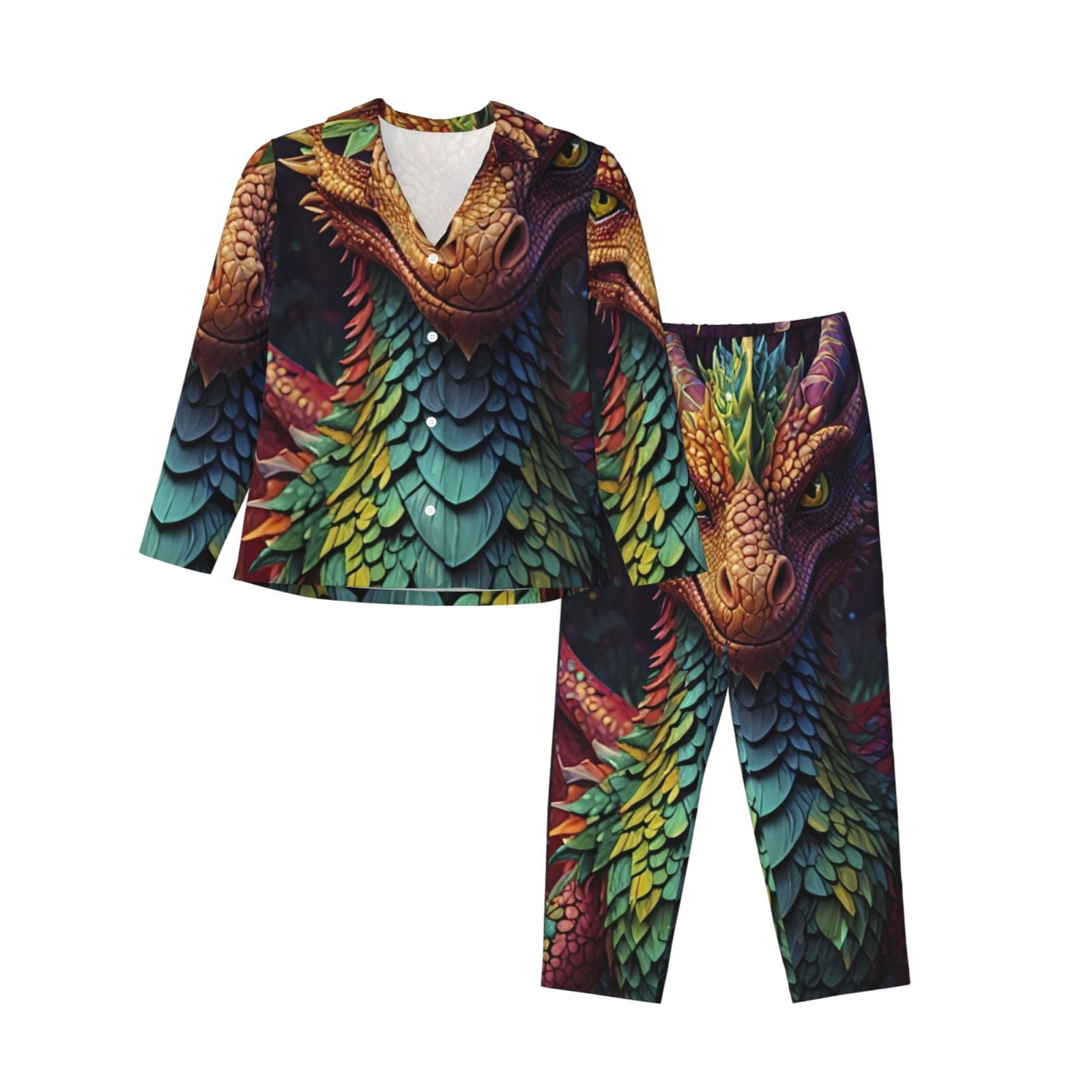 Disketp Whimsical Dragon Color Cool Pajamas Set Long Sleeve Sleepwear ...