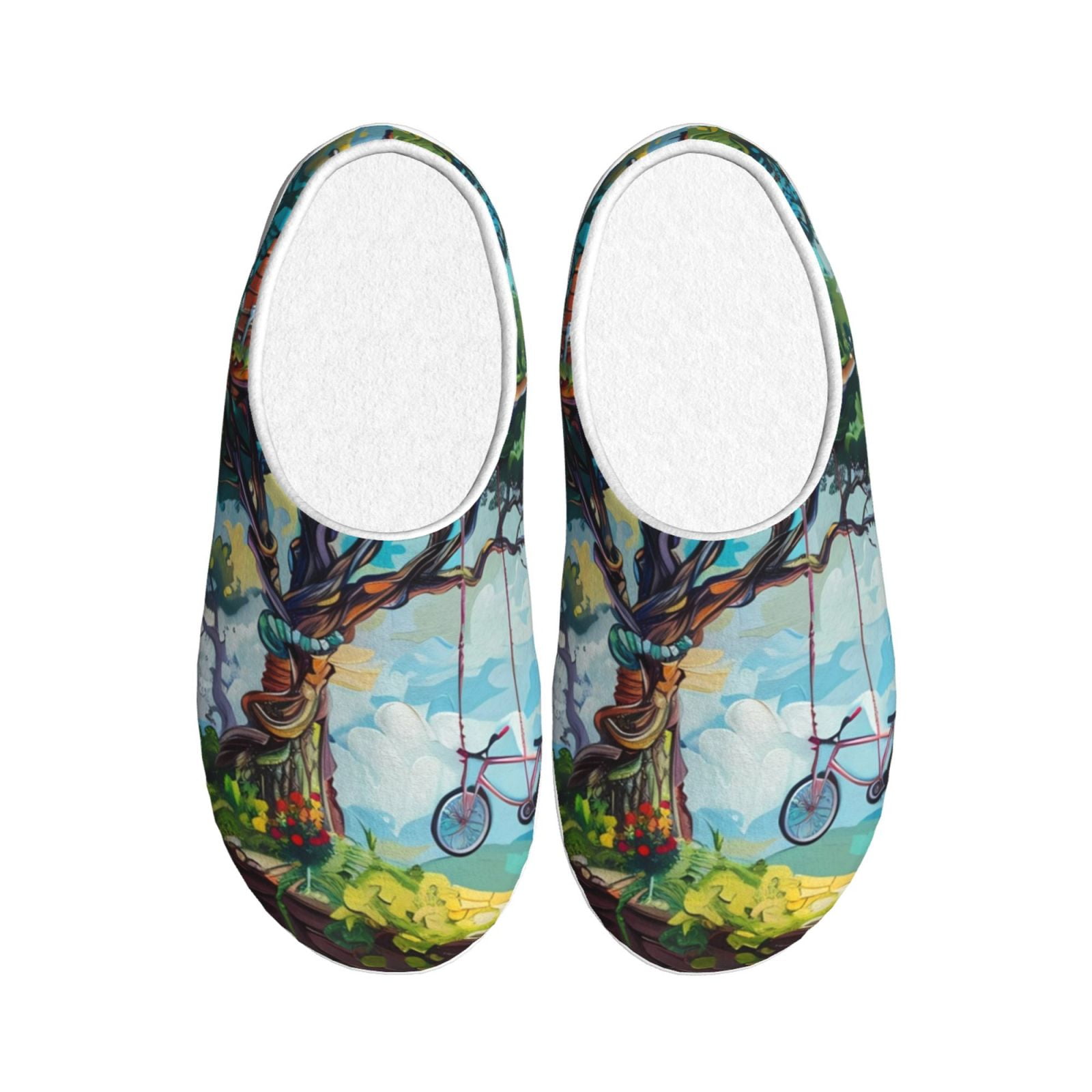 Disketp Whimsical Treehouse Painting Women's Men's Slippers Plush Slip ...