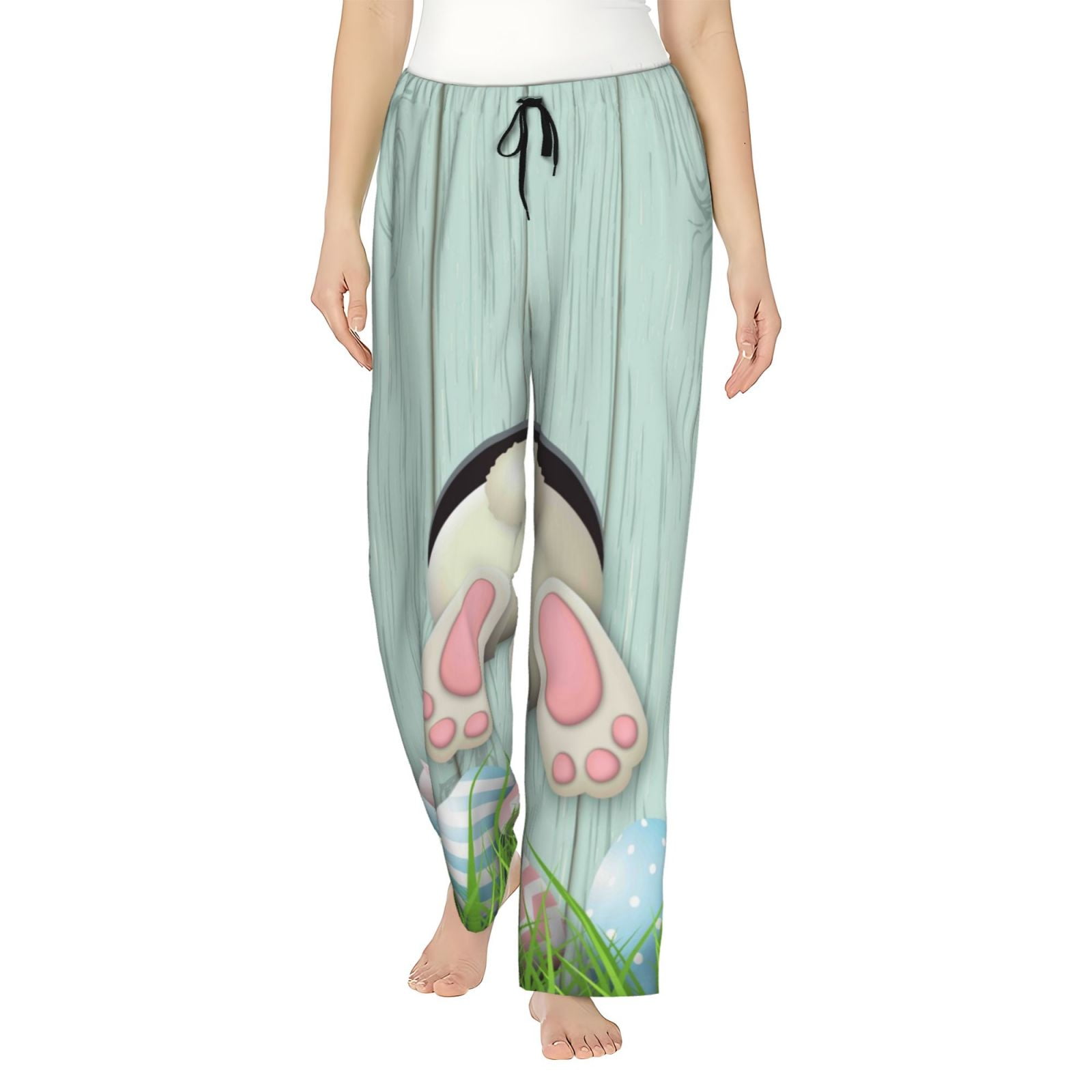 Disketp White Bunny Print Women'S Comfy Pajama Pants Casual Drawstring ...