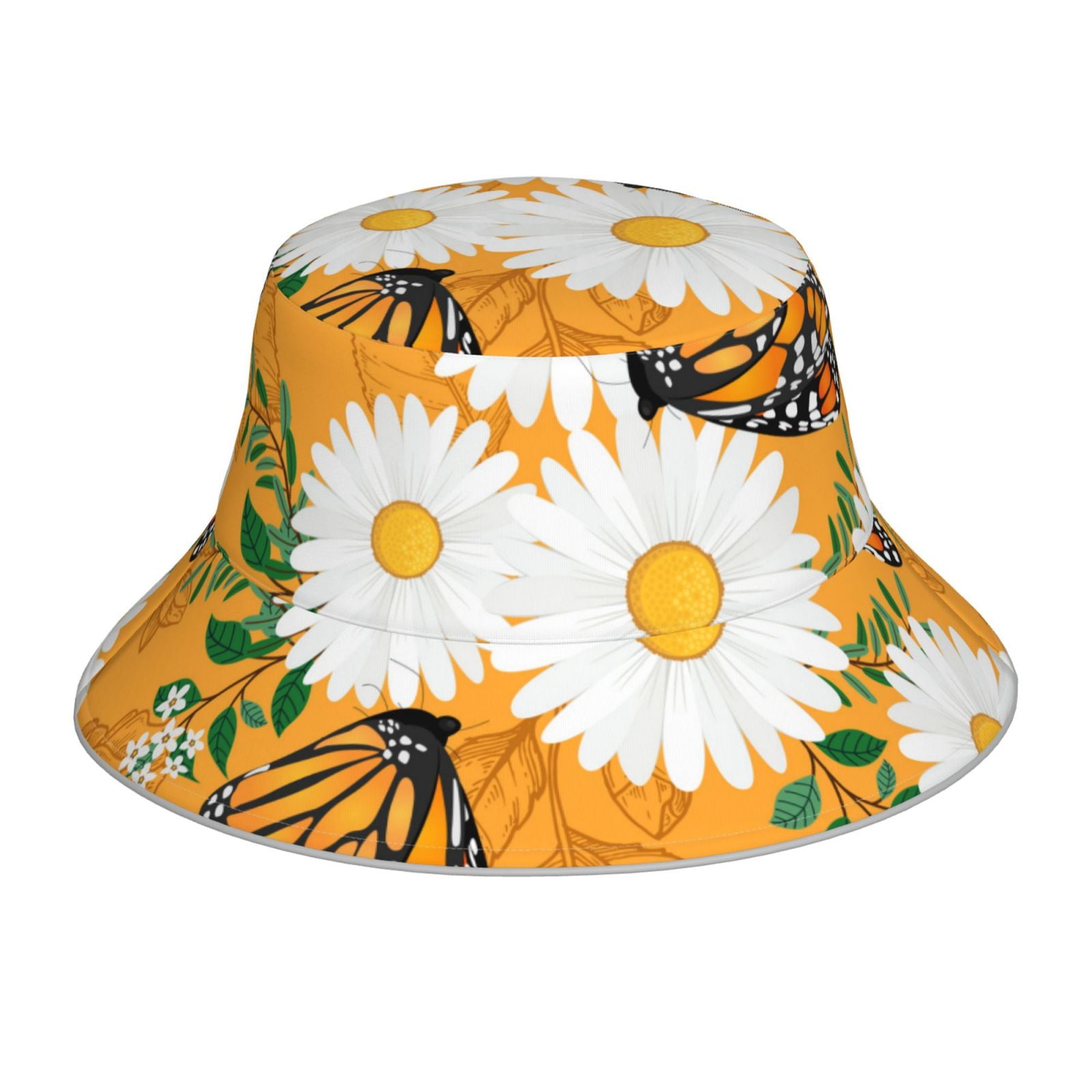 Disketp White Floral And Butterflies Print Reflective Bucket Hat Beach ...