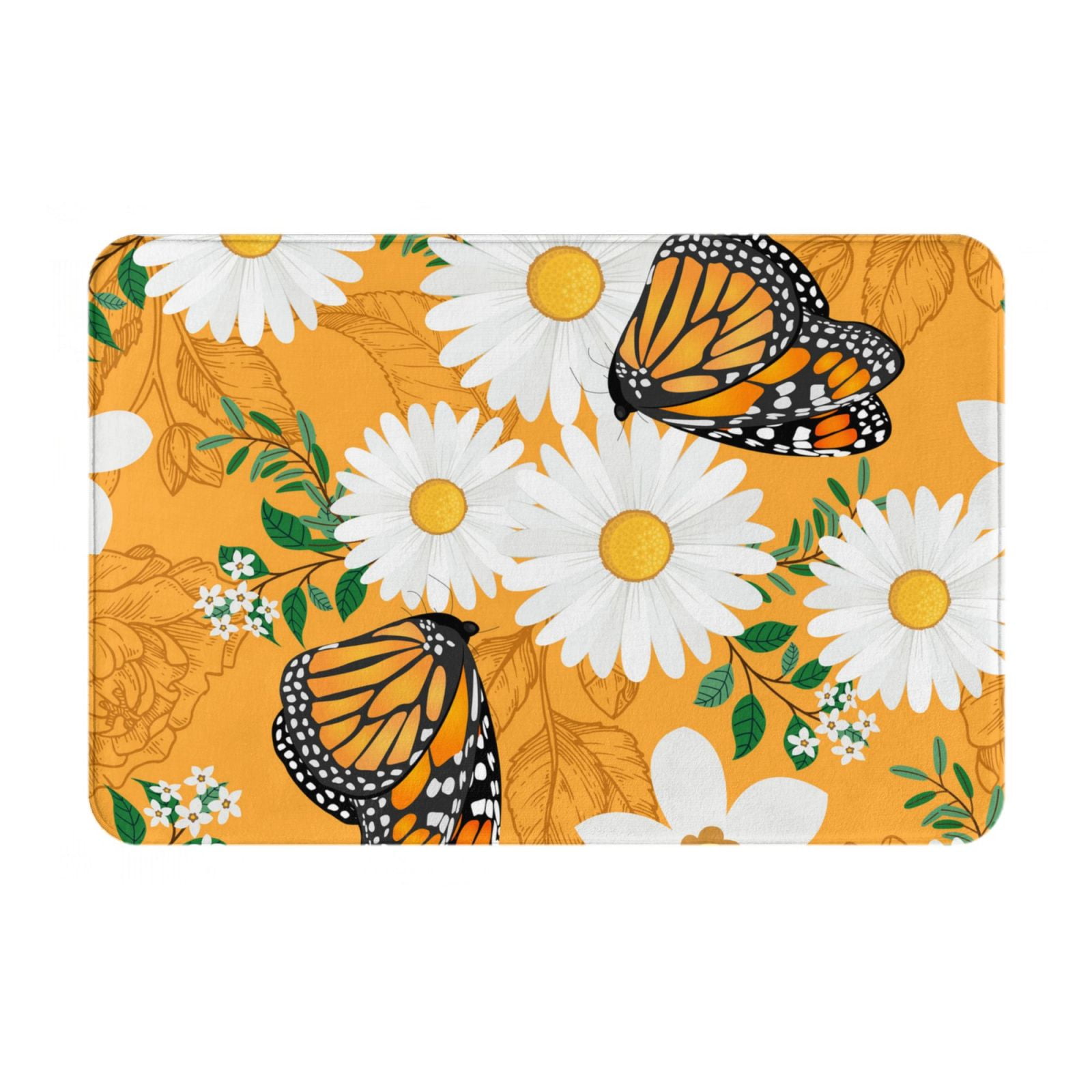 Disketp White Floral And Butterflies Mat For Front Door Outside ...