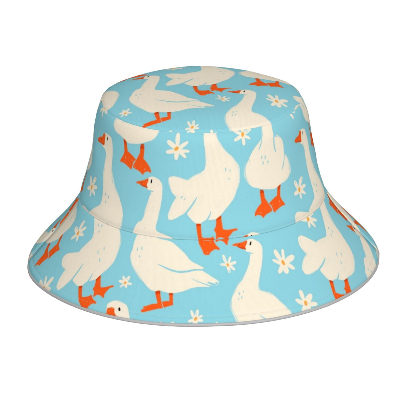 Disketp White Geese And Flower Print Reflective Bucket Hat Beach Hat ...