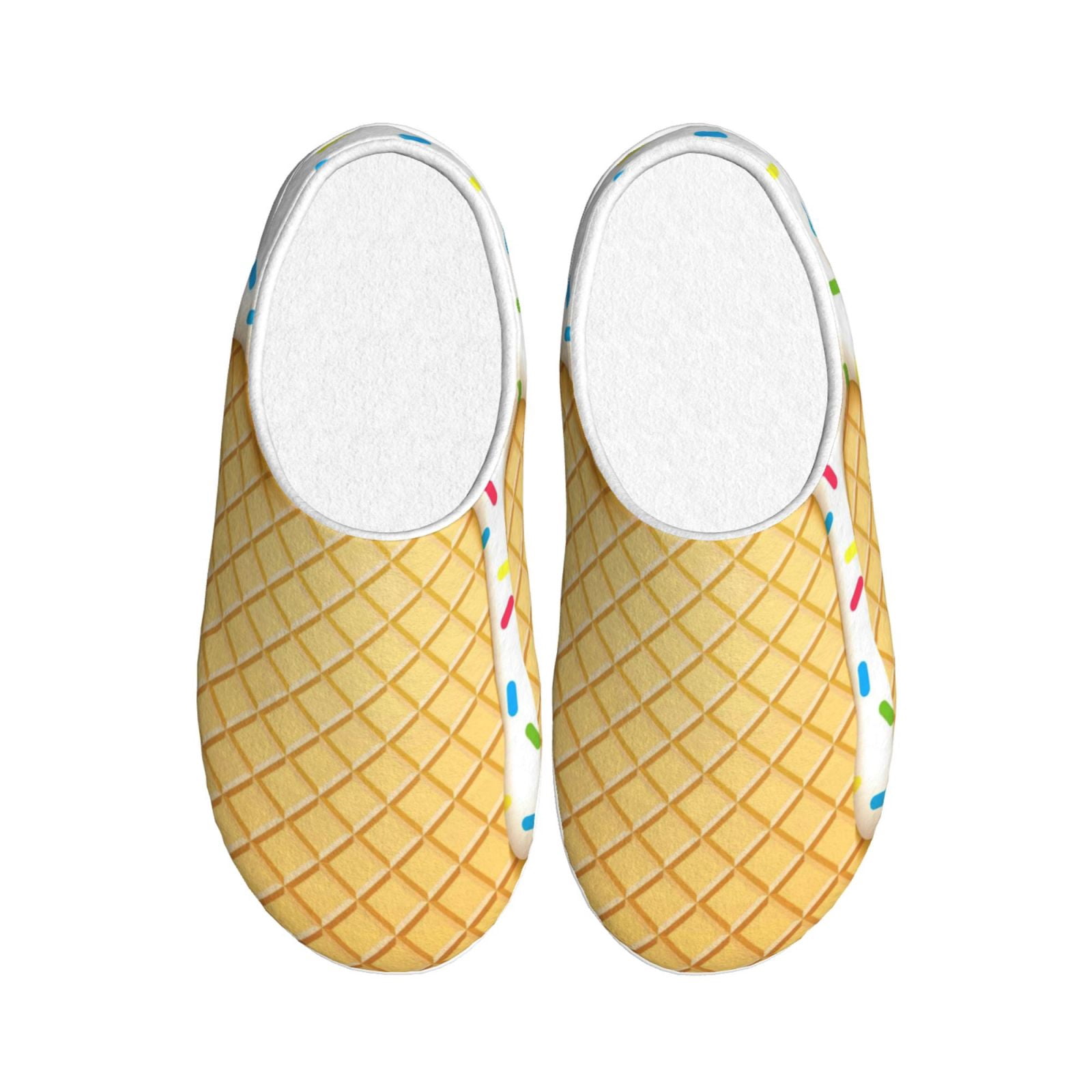 Disketp White Ice Cream Women's Men's Slippers Plush Slip-On House ...