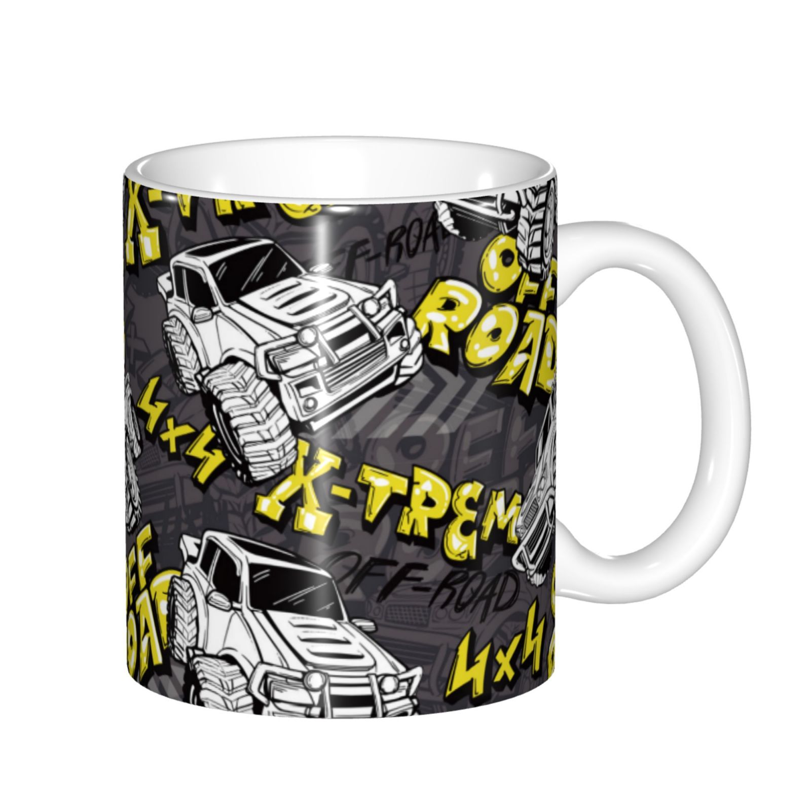 Disketp White Retro Off-Road Vehicle Large Coffee Mug with Handle Tea ...