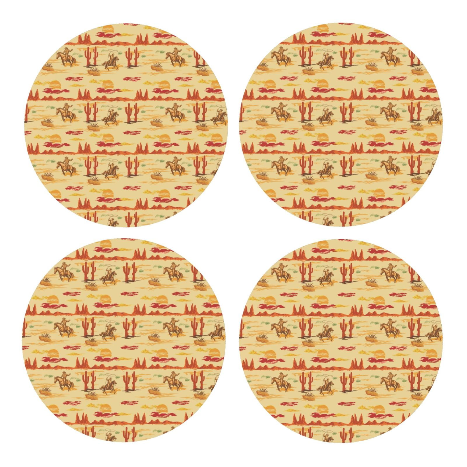 Disketp Wild West Colorful MDF Cork Coaster 4 Pcs - Absorbent Beverage ...