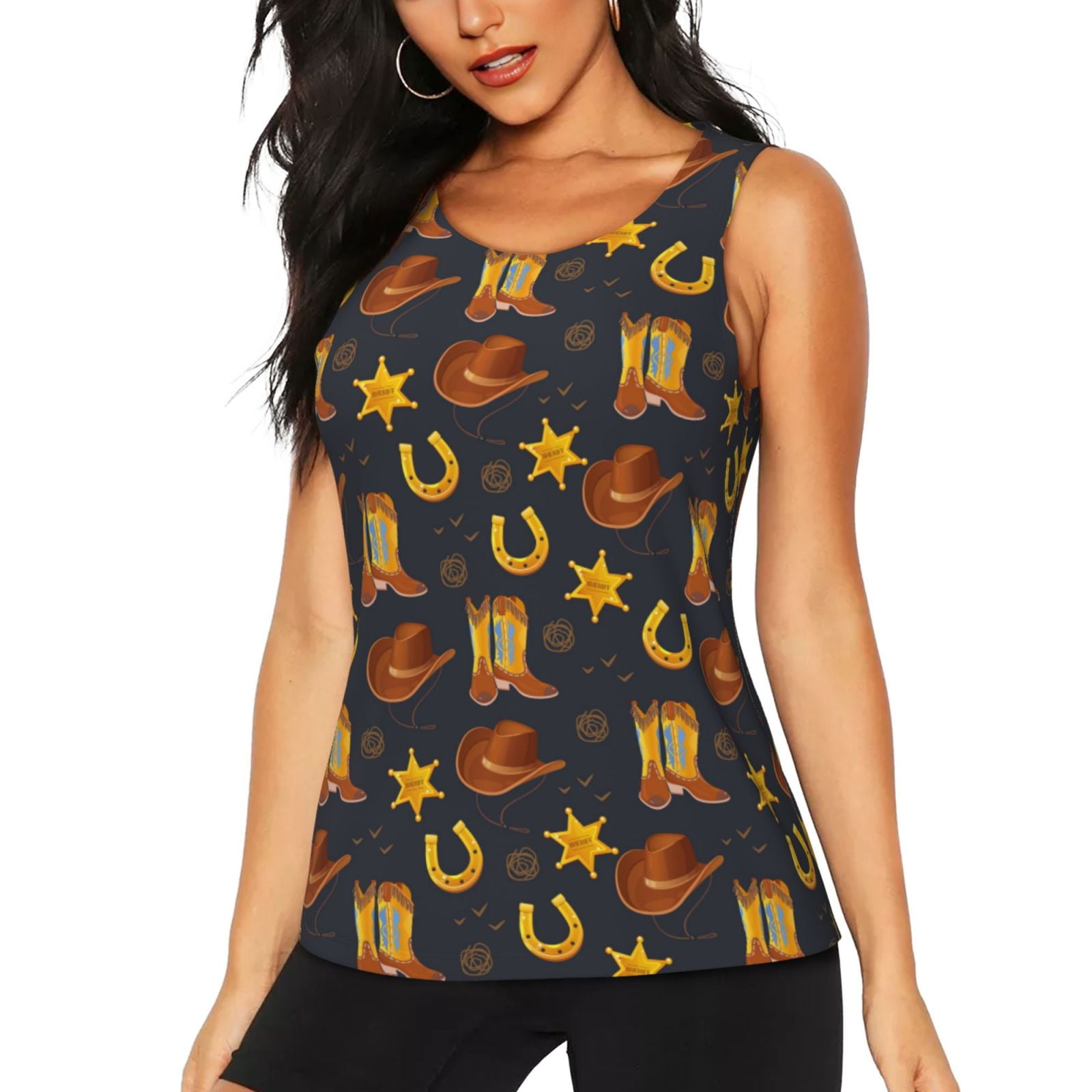 Disketp Wild West Golden Horseshoe Print Women's Workout Tank Top ...