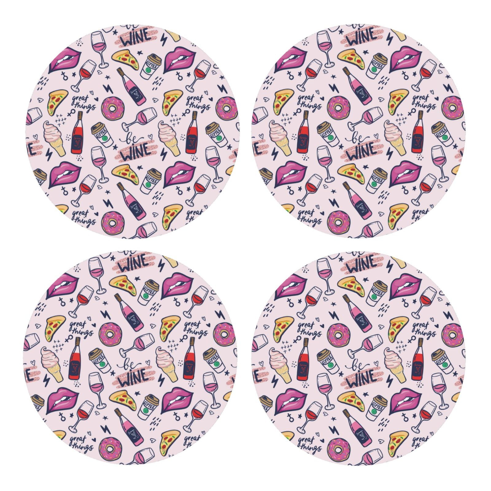 Disketp Wine MDF Cork Coaster 4 Pcs - Absorbent Beverage Coasters for ...