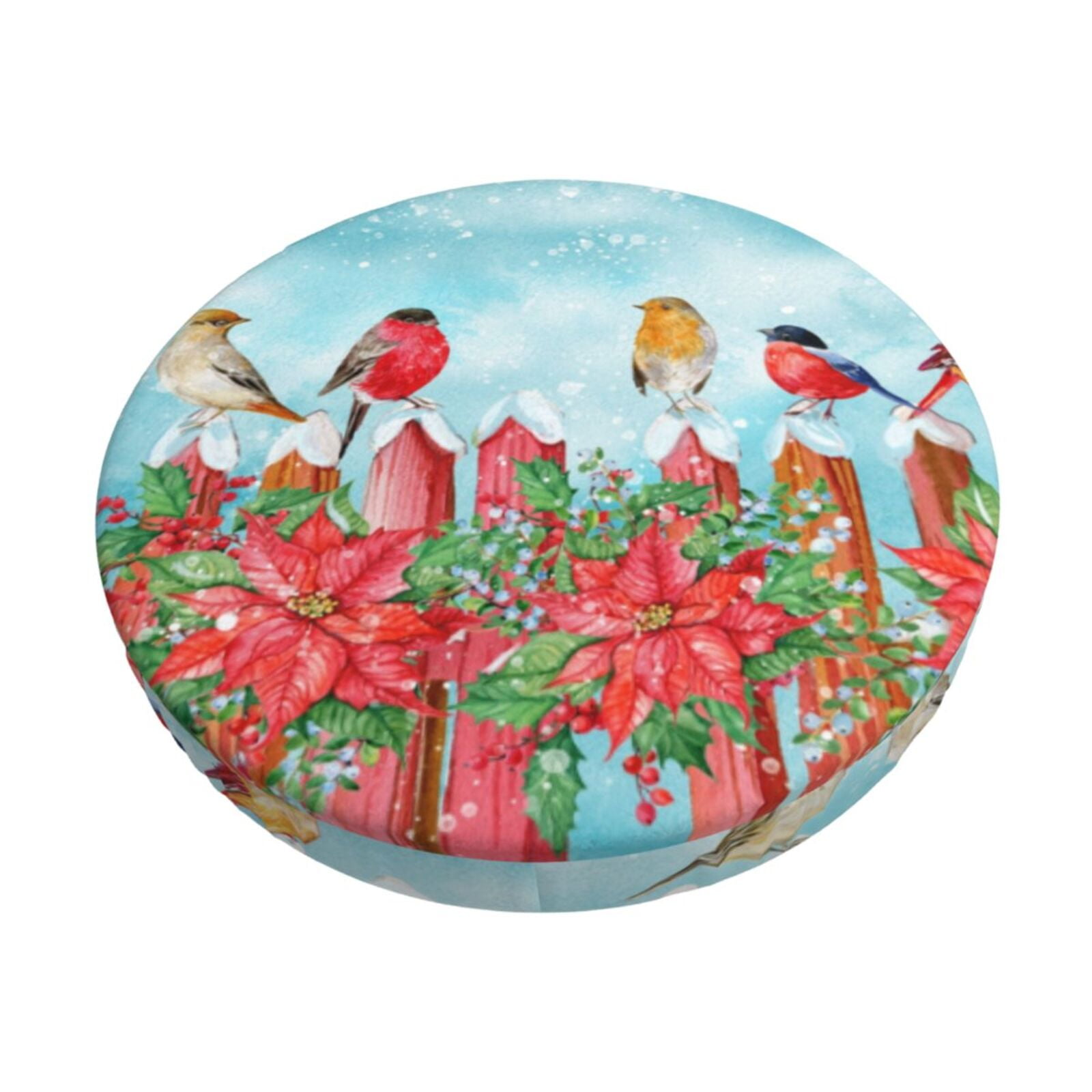 Disketp Winter Birds On The Fence Stool Covers Round, Super Soft Round ...