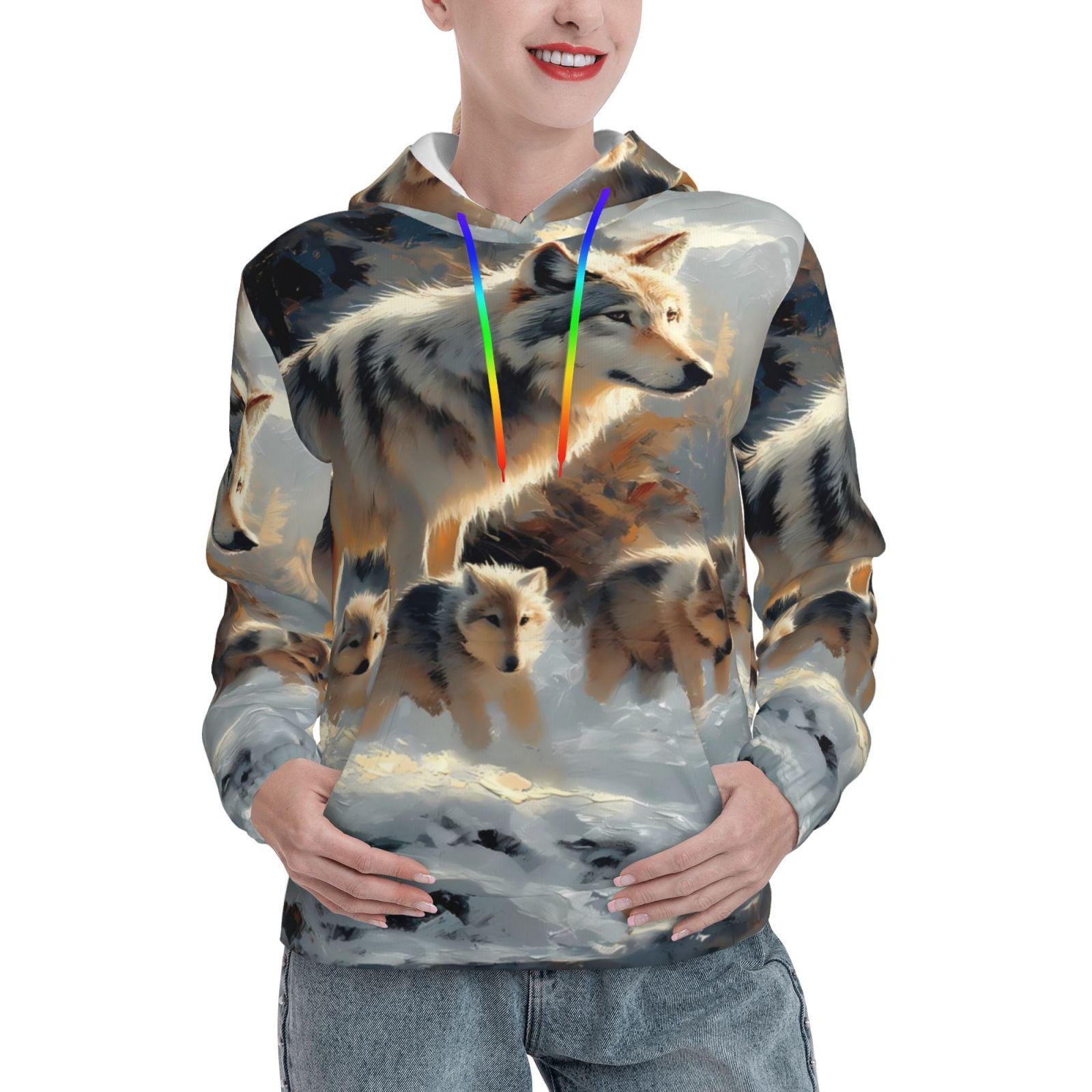Disketp Wolf Family Winter Wonderland Womens Casual Hoodies Crew Neck ...