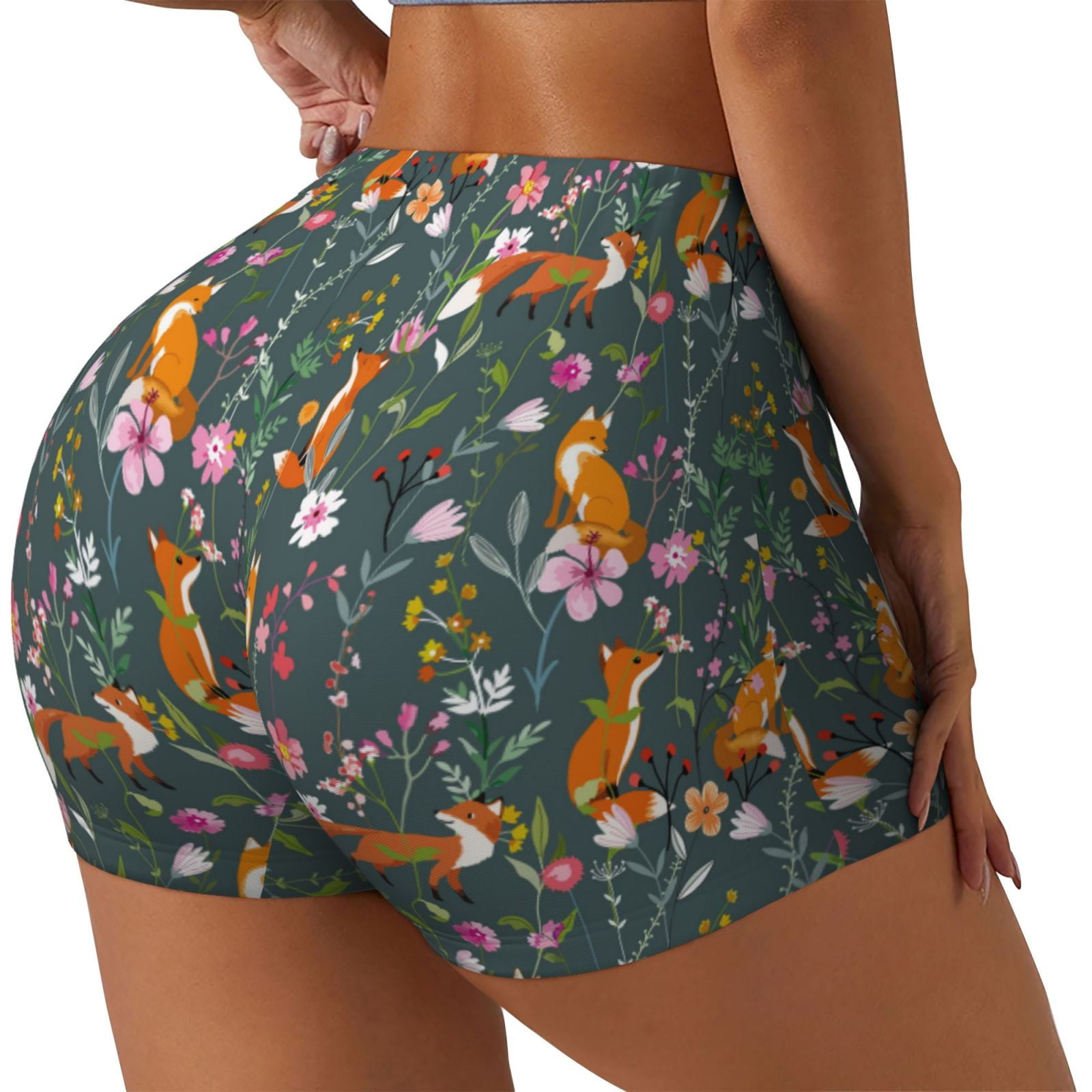 Disketp Wolf Fox In Flower Forest for Scrunch Butt Workout Shorts Women ...