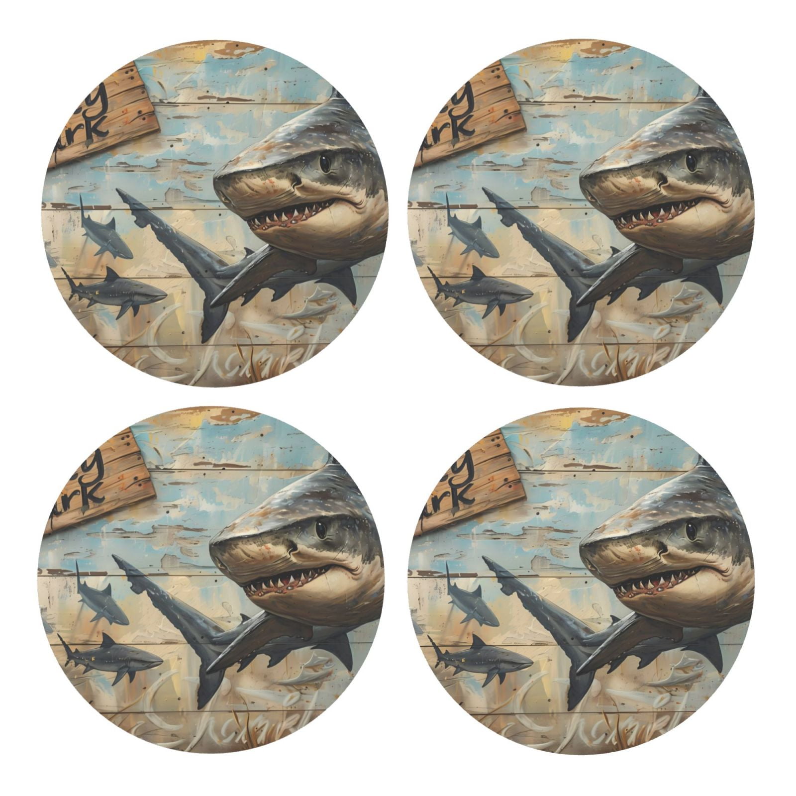 Disketp Wood Grain Shark MDF Cork Coaster 4 Pcs - Absorbent Beverage ...