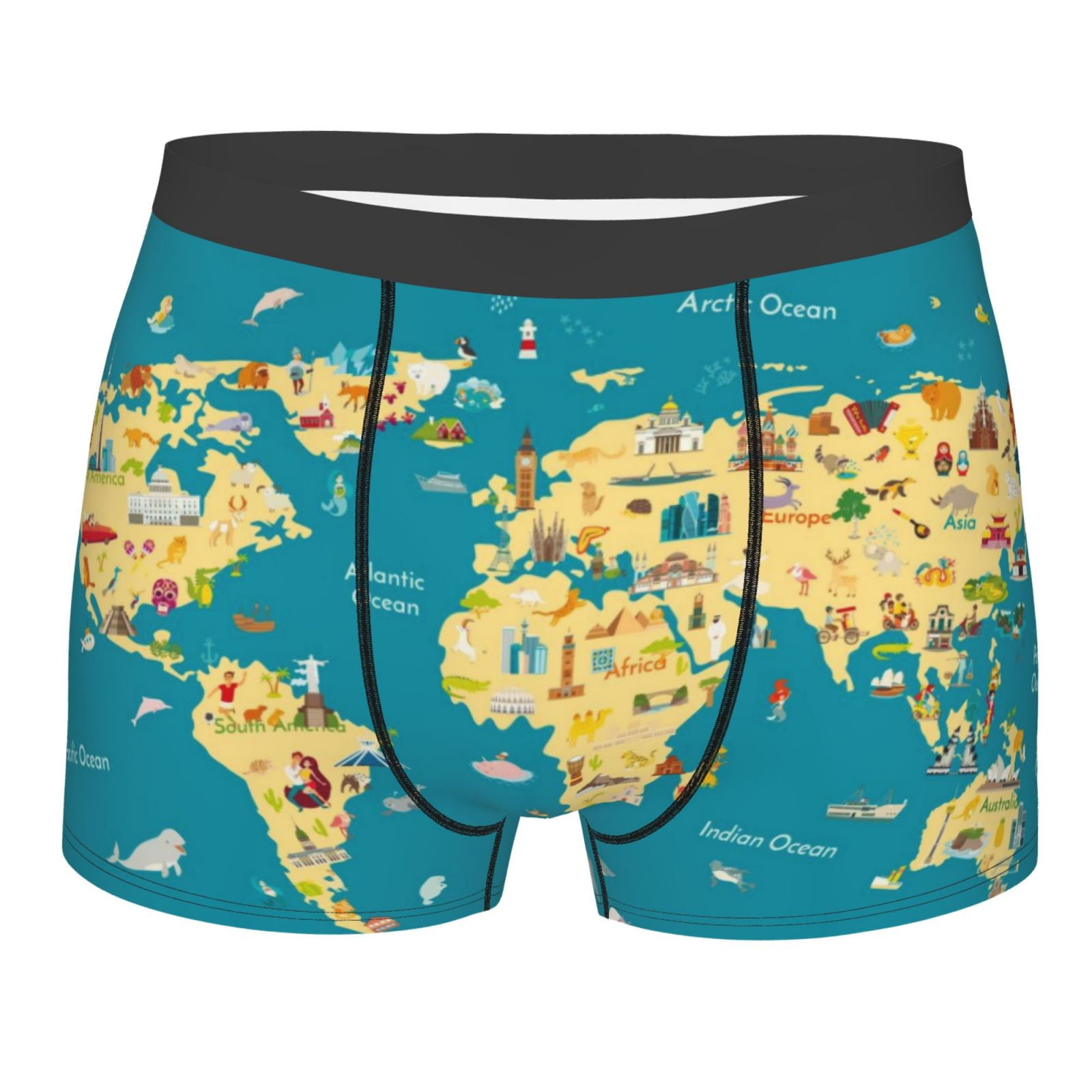 Disketp World Map With Landmarks Men'S Boxer Briefs,Soft And Breathable ...