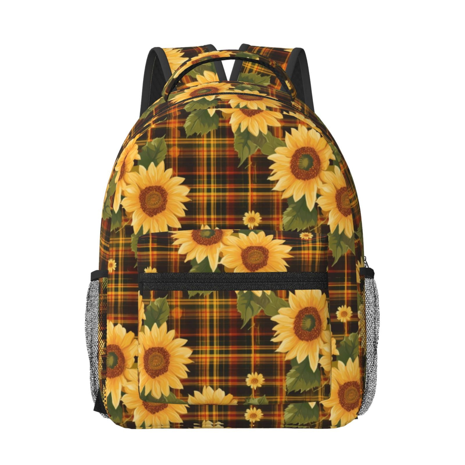 Disketp Yellow Black Plaid Sunflower Backpack - Comfortable Daypack ...
