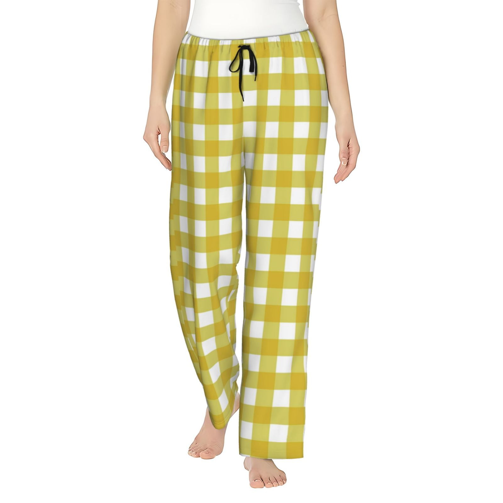 Disketp Yellow Checkboard for Women's Pajama Pants - Ultra Soft Fleece ...