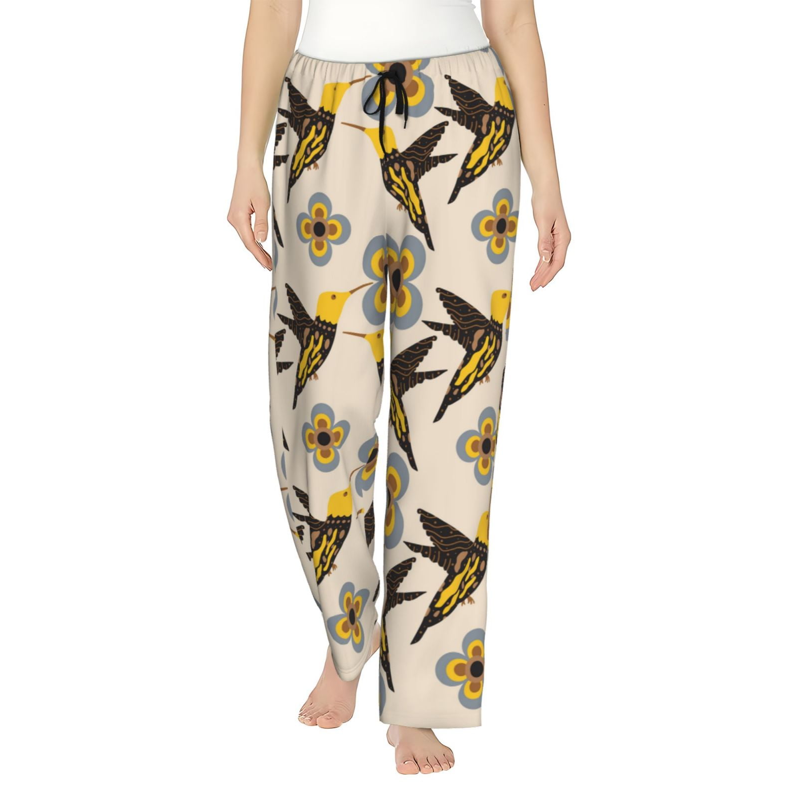 Disketp Yellow Flowers Hummingbird for Women's Pajama Pants - Ultra ...
