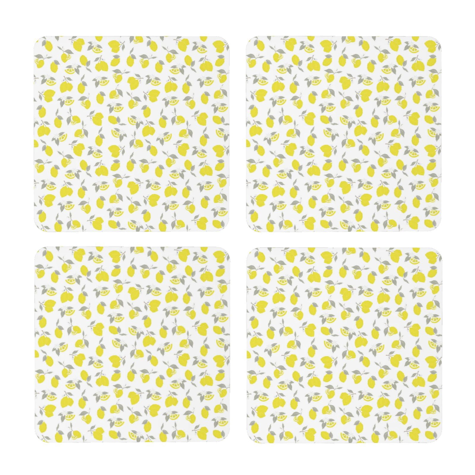 Disketp Yellow Lemon Leaves MDF Cork Coaster 4 Pcs - Absorbent Beverage ...