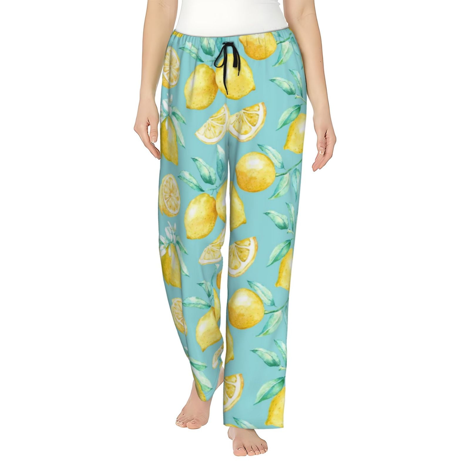 Disketp Yellow Lemon Print Women'S Comfy Pajama Pants Casual Drawstring ...