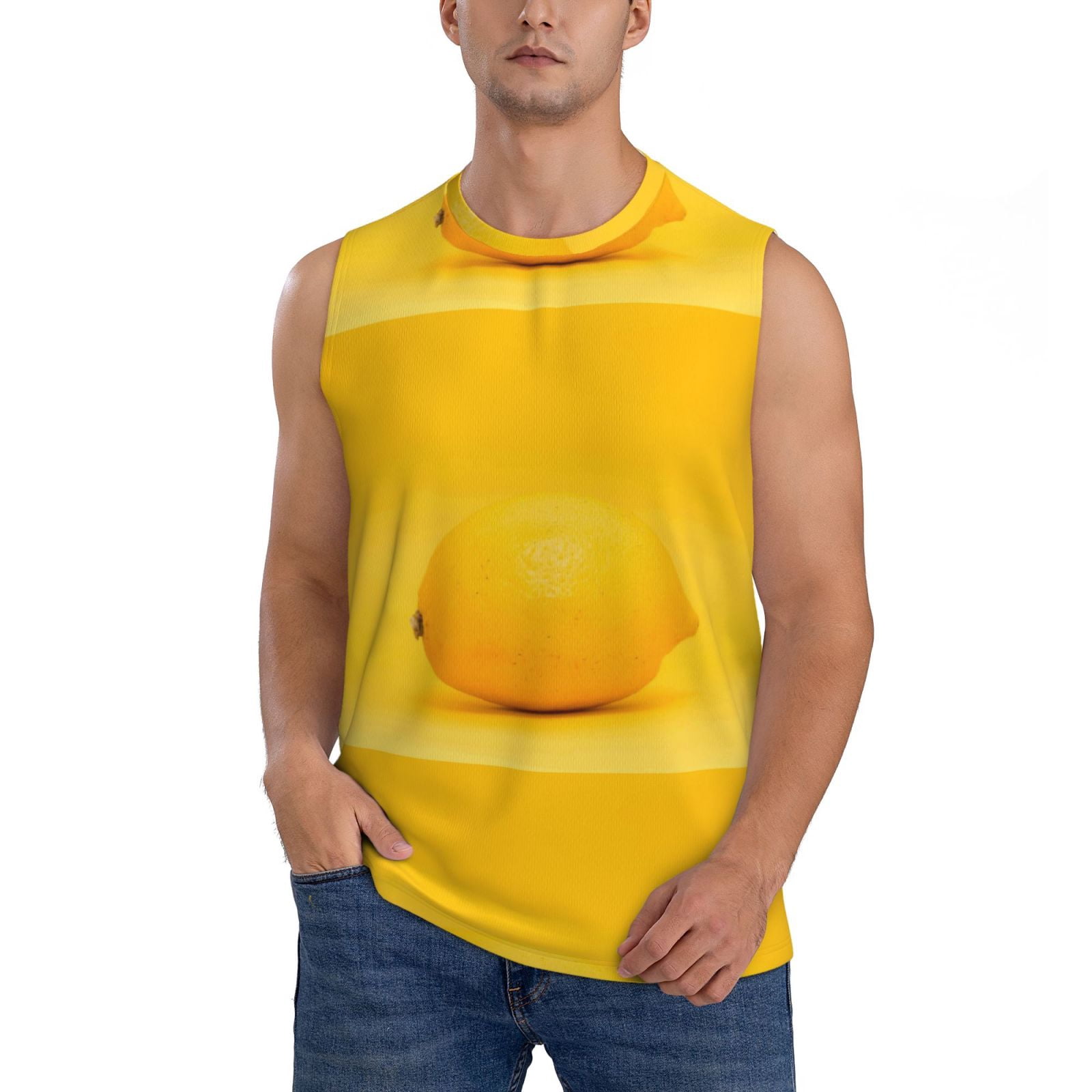 Disketp Yellow Lemon Sleeveless Tshirts For Men, Muscle Shirts For Men ...