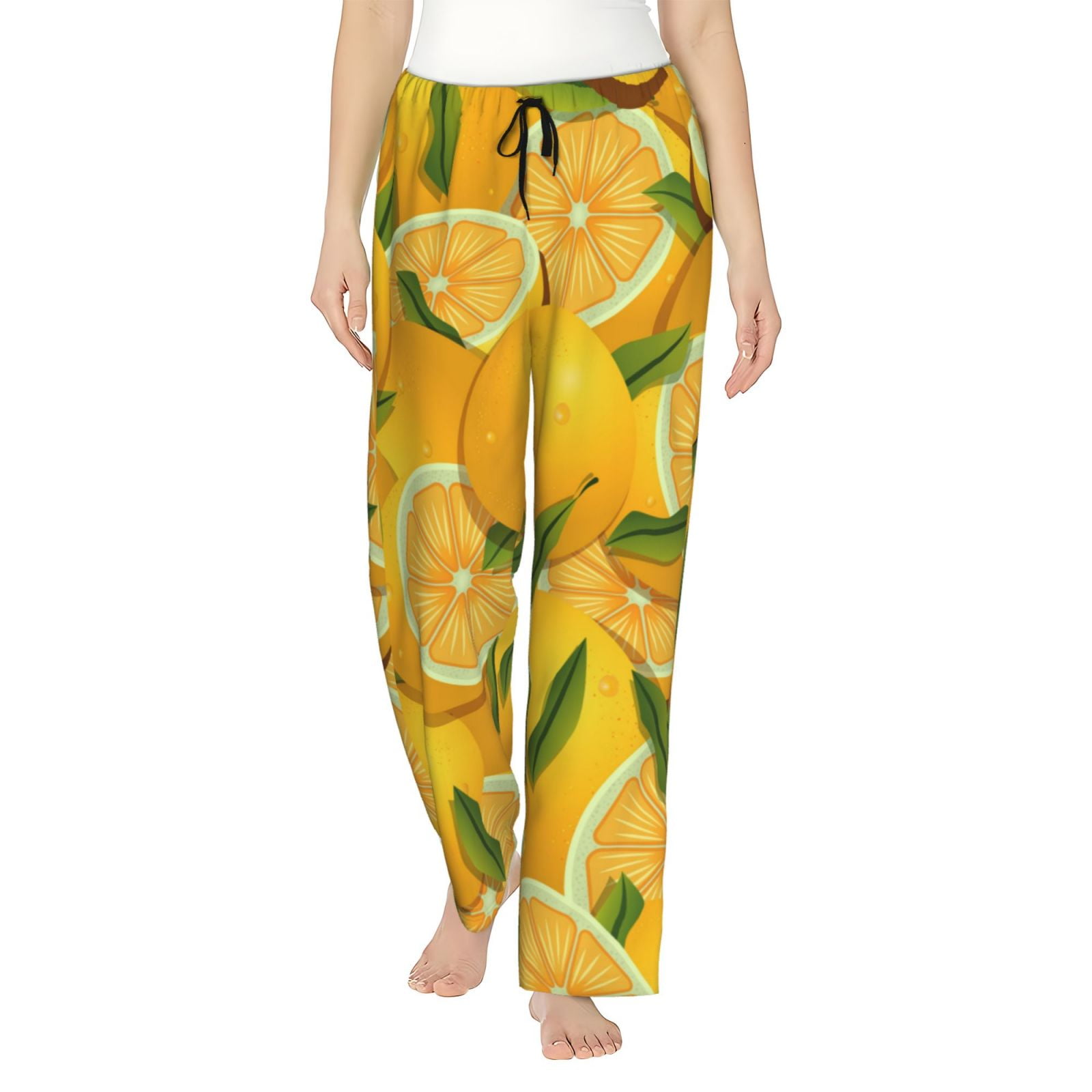 Disketp Yellow Limes Print Women'S Comfy Pajama Pants Casual Drawstring ...