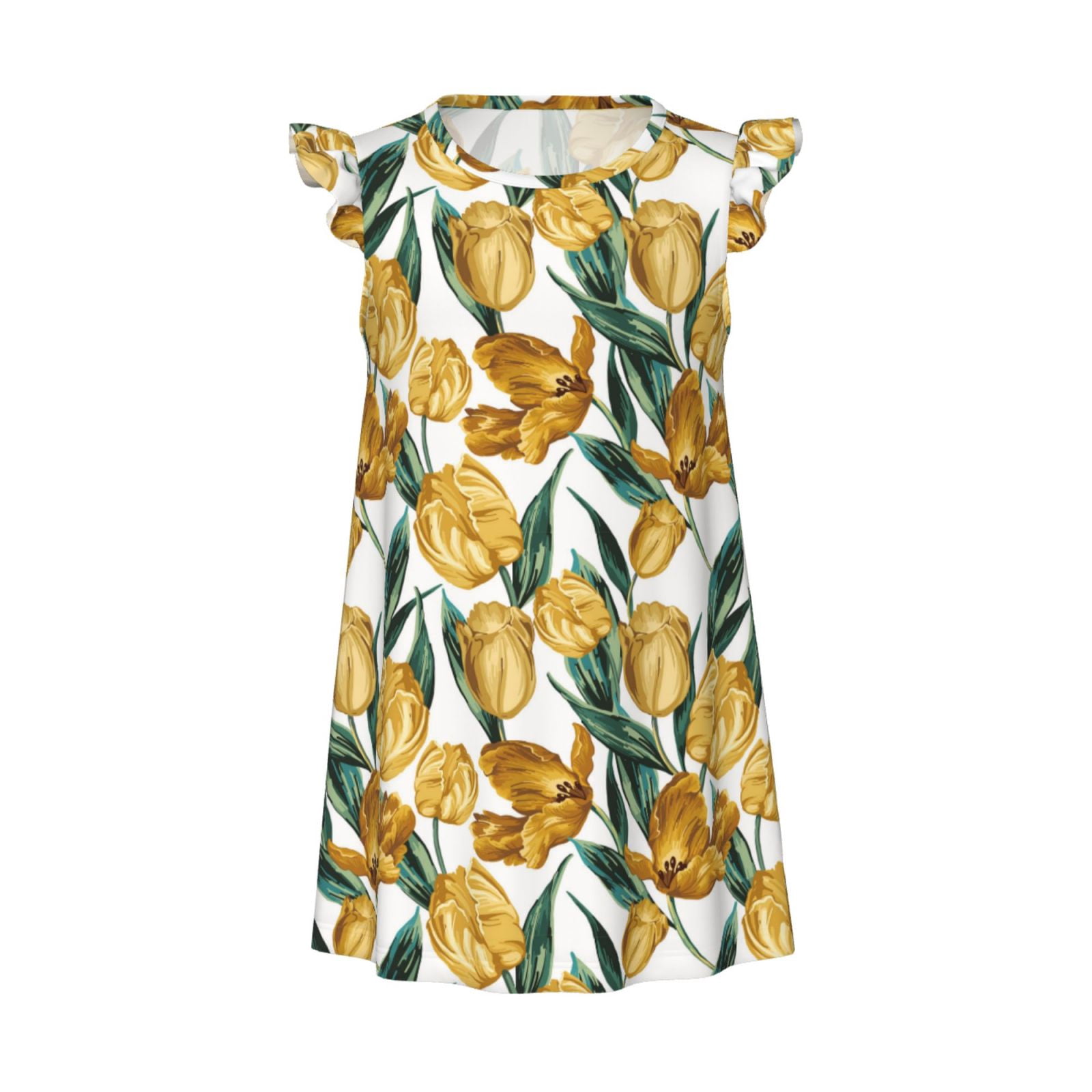 Disketp Yellow Tulips Print Girls Nightgowns 3-10 Years Flutter Short ...
