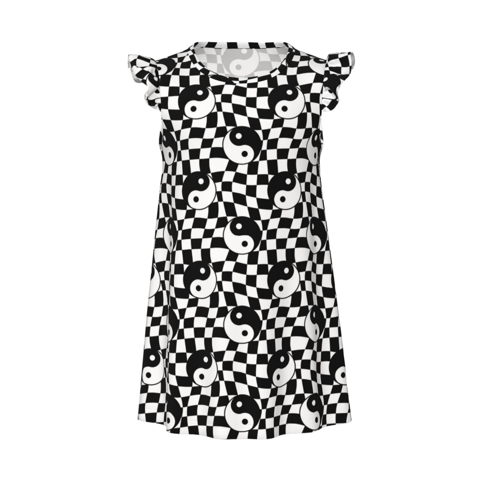 Disketp Ying Yang Checkered Print Girls Nightgowns 3-10 Years Flutter ...