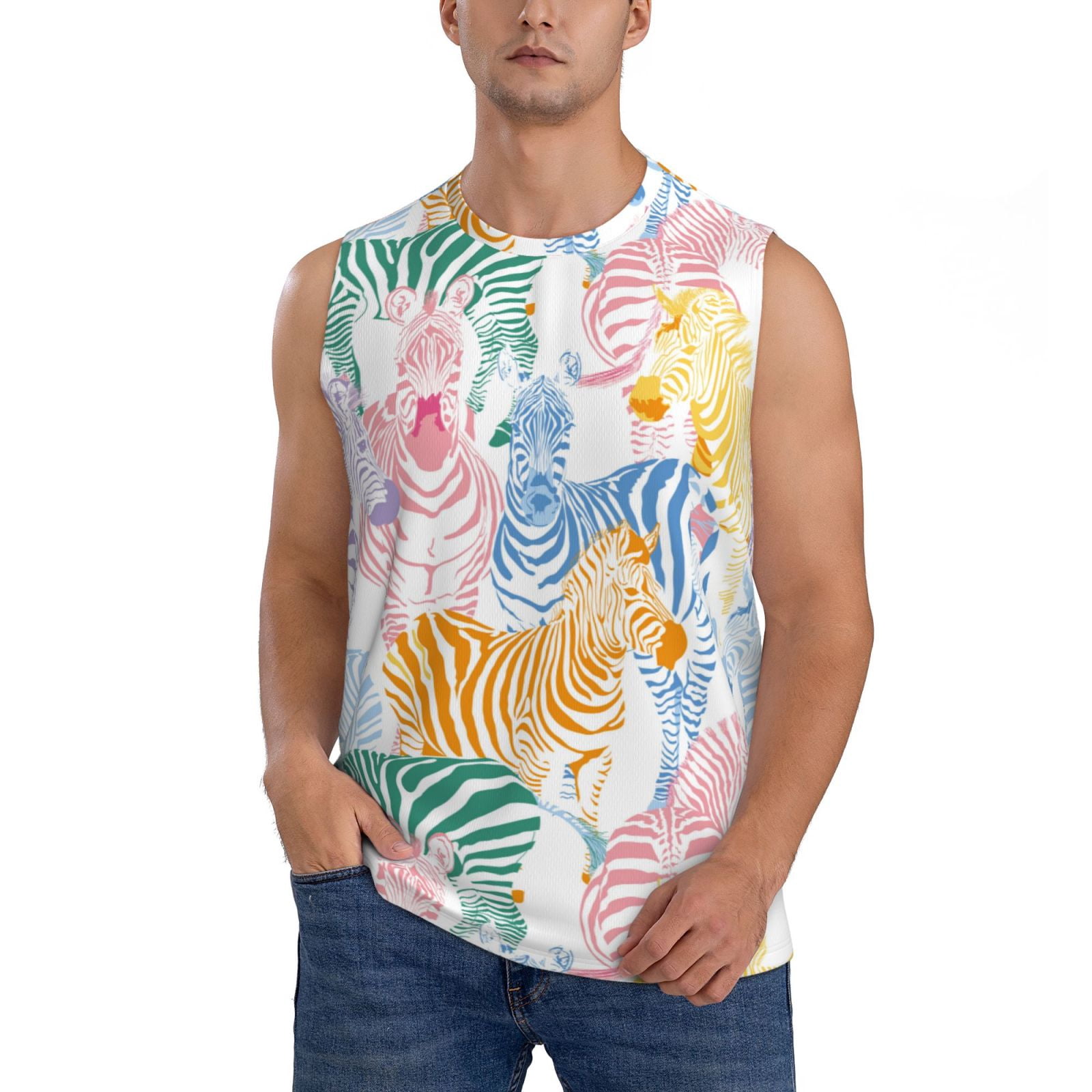 Disketp Zebra Colourful Sleeveless Tshirts For Men, Muscle Shirts For ...