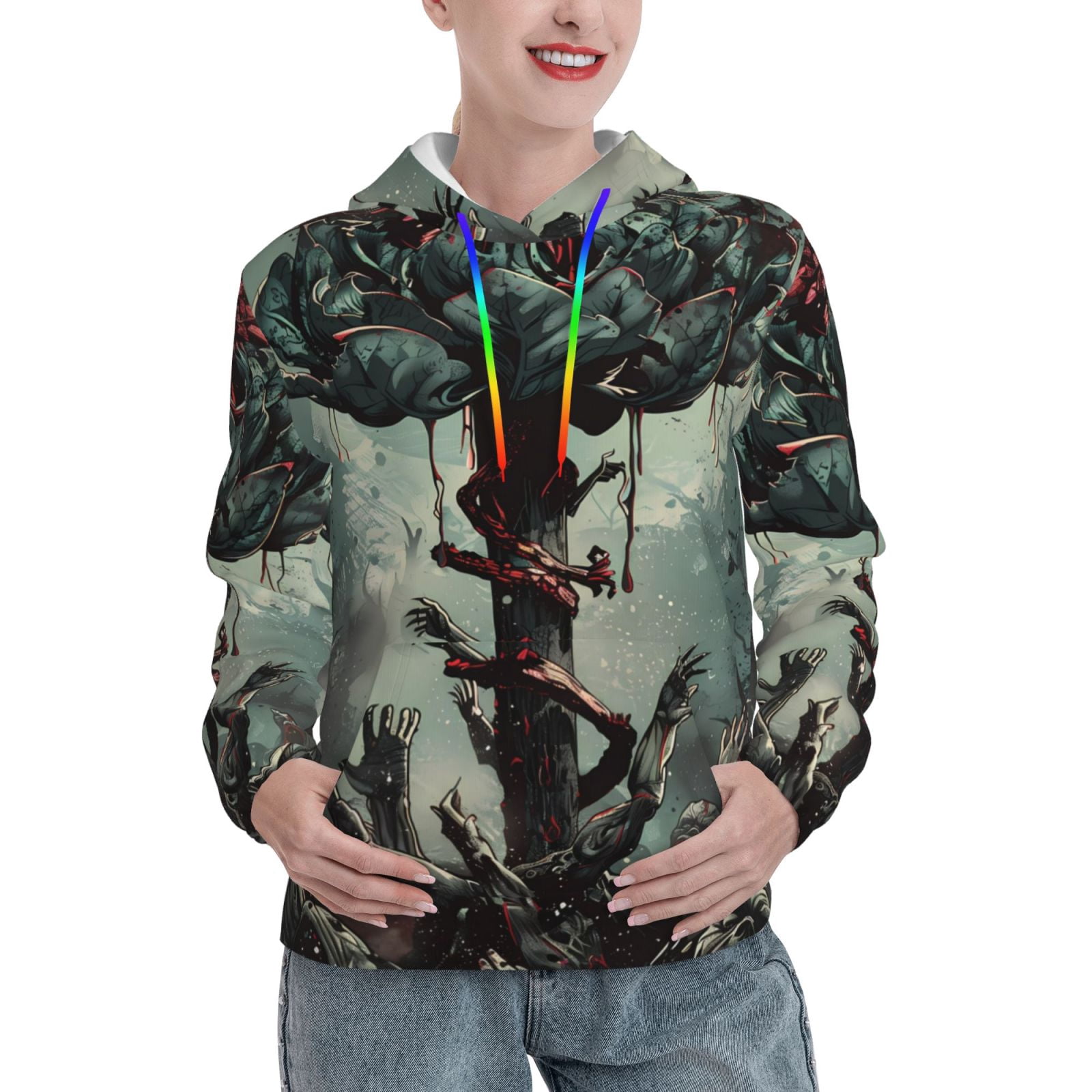 Disketp Zombie Flower Apocalypse Womens Casual Hoodies Crew Neck Long ...