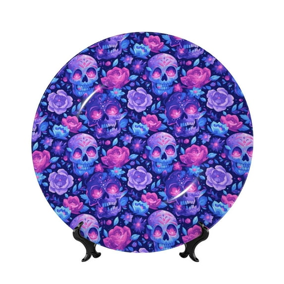 Disketp blue Skull purple flower1 Ceramic Plate Dinner Plates Bone ...