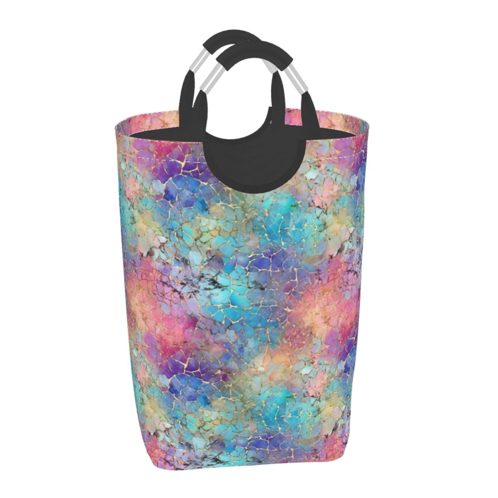 Disketp blue pink colorful cracked texture Square Laundry Bag Large ...