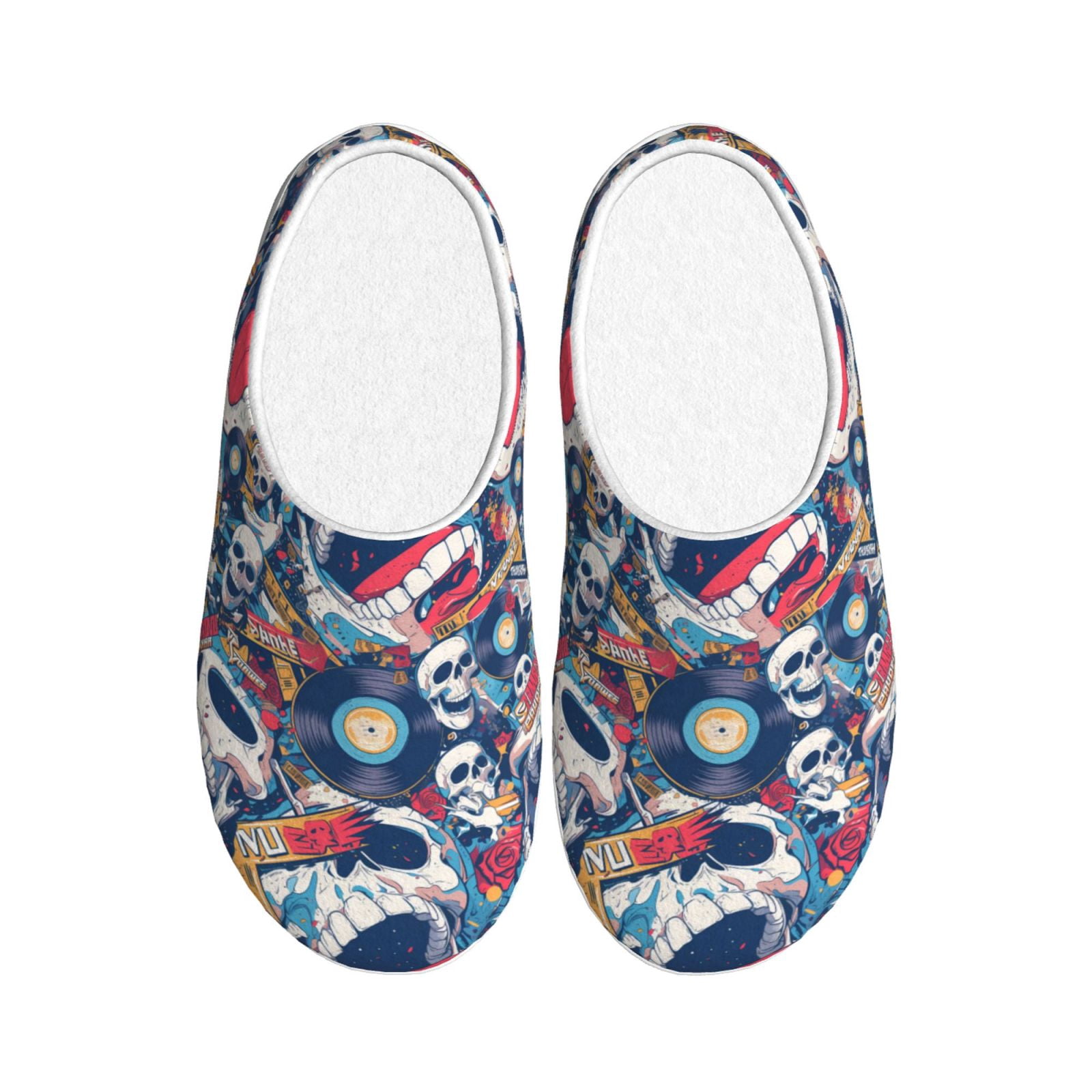 Disketp cool rock Skull Women's Men's Slippers Plush Slip-On House ...
