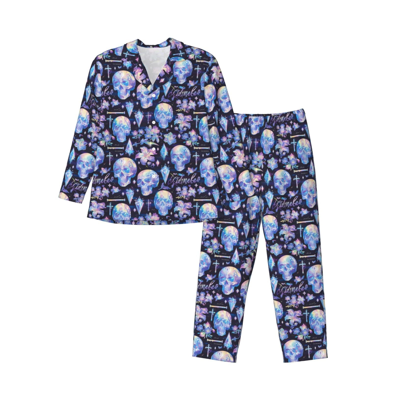 Disketp crystal cool Skull flower for Pajamas Set Long Sleeve Sleepwear ...