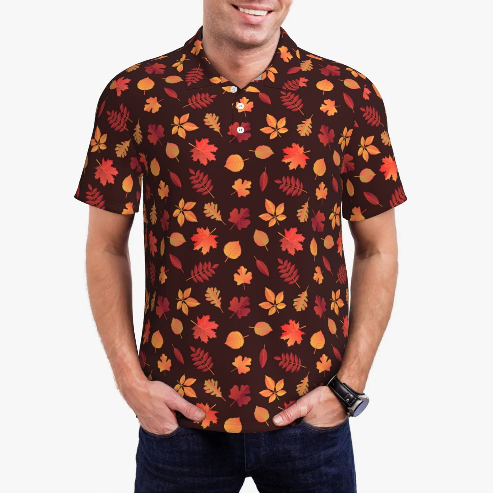 Disketp fall Maple leaf for Men's Polo Shirts Short Sleeve Golf Shirt ...