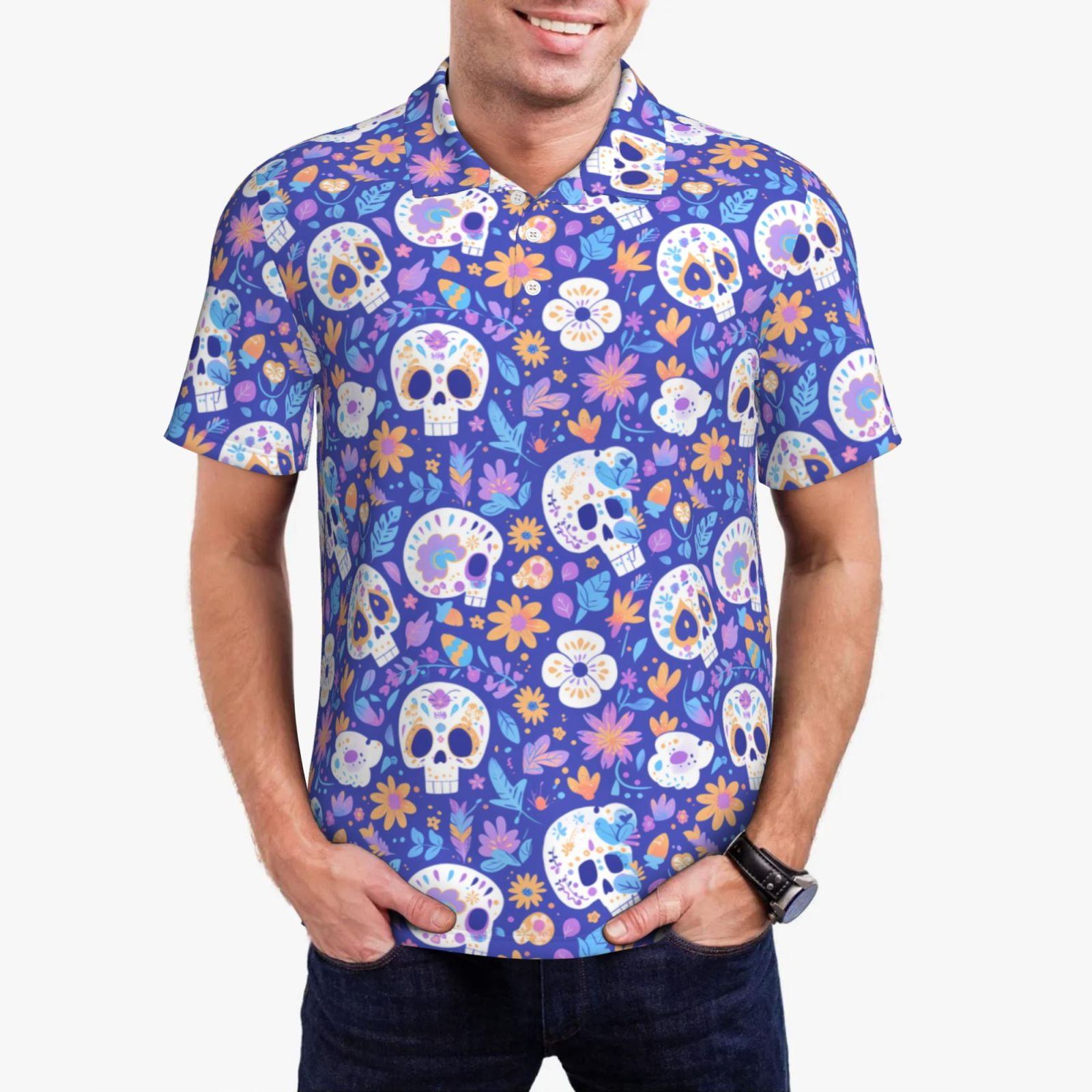 Disketp flower Skull cartoon for Men's Polo Shirts Short Sleeve Golf ...