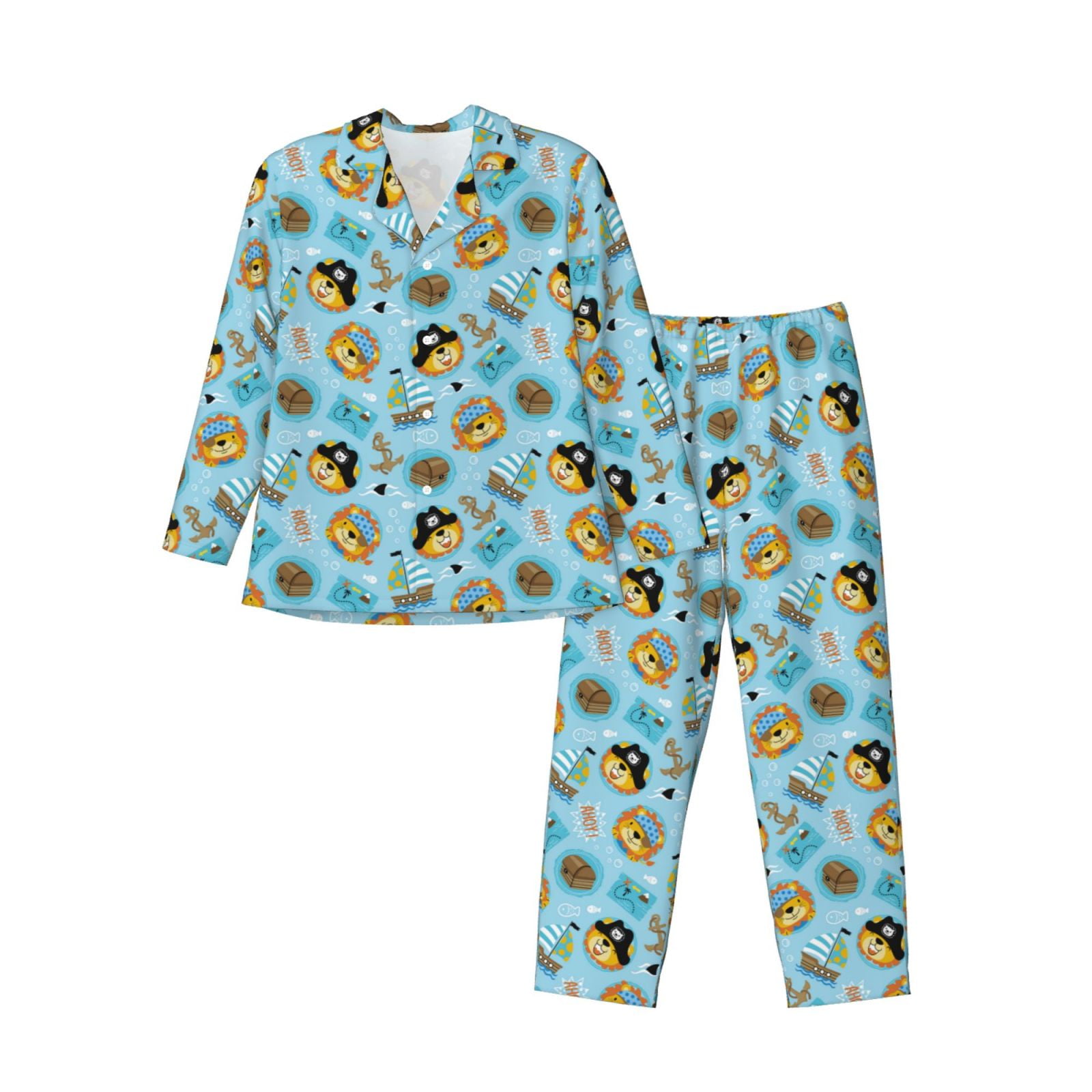 Disketp funny lion in pirate for Pajamas Set Long Sleeve Sleepwear Mens ...