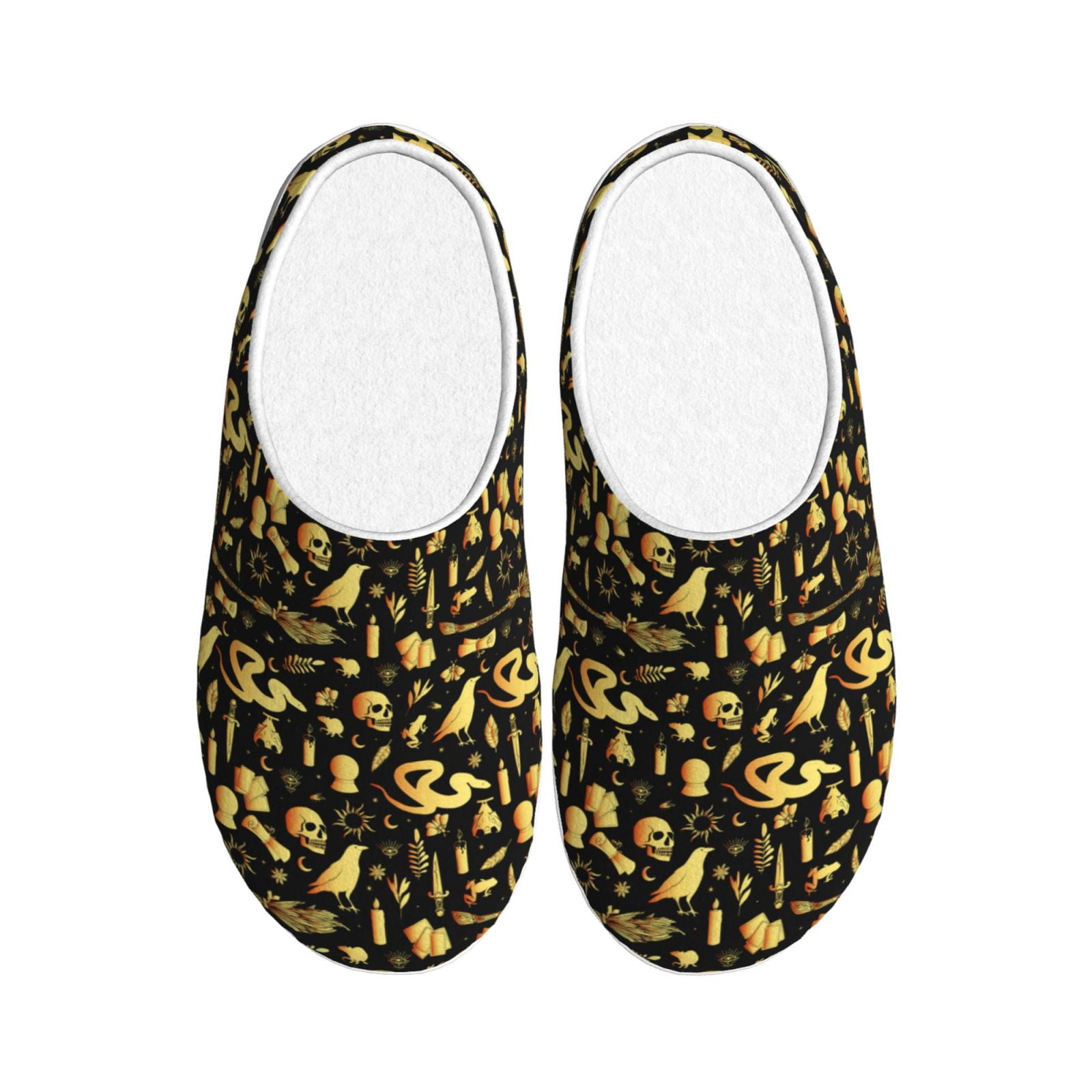 Disketp glod Skull snake bird Women's Men's Slippers Plush Slip-On ...