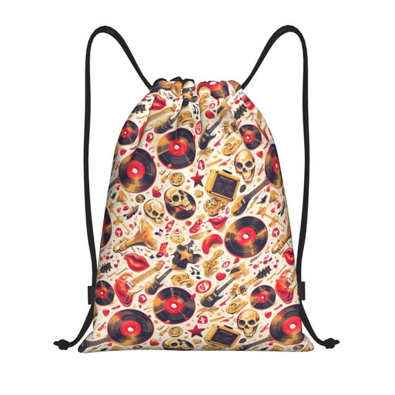 Disketp gold Skull Guitar record Drawstring Backpack Drawstring Gym ...