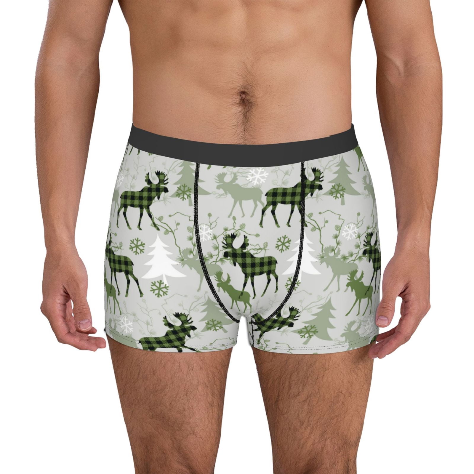 Disketp green plaid Moose tree Men's Boxer Briefs,Soft and Breathable ...