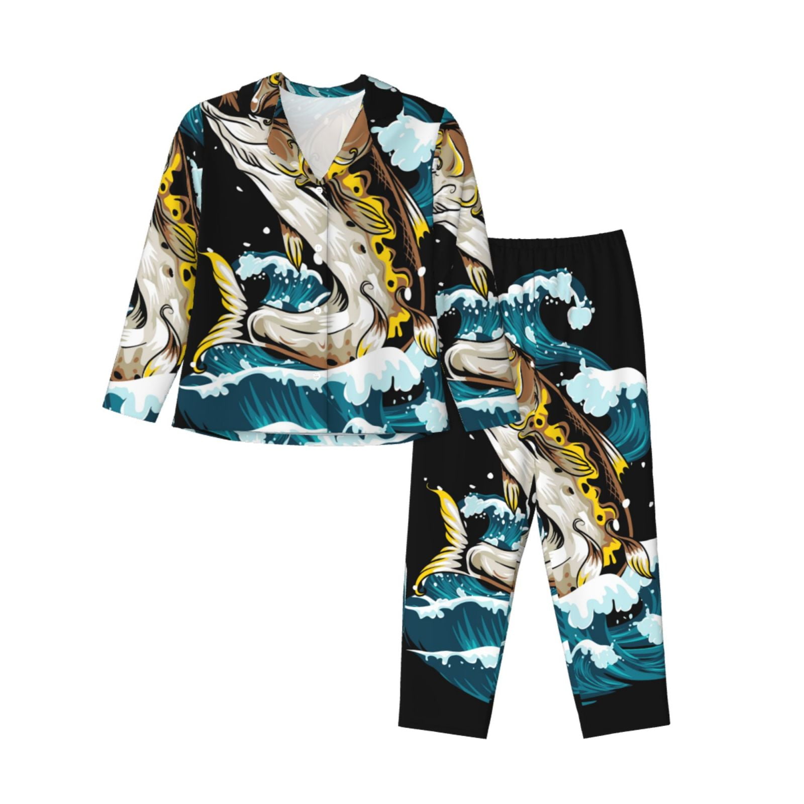 Disketp green salmon fish Pajamas Set Long Sleeve Sleepwear Womens ...