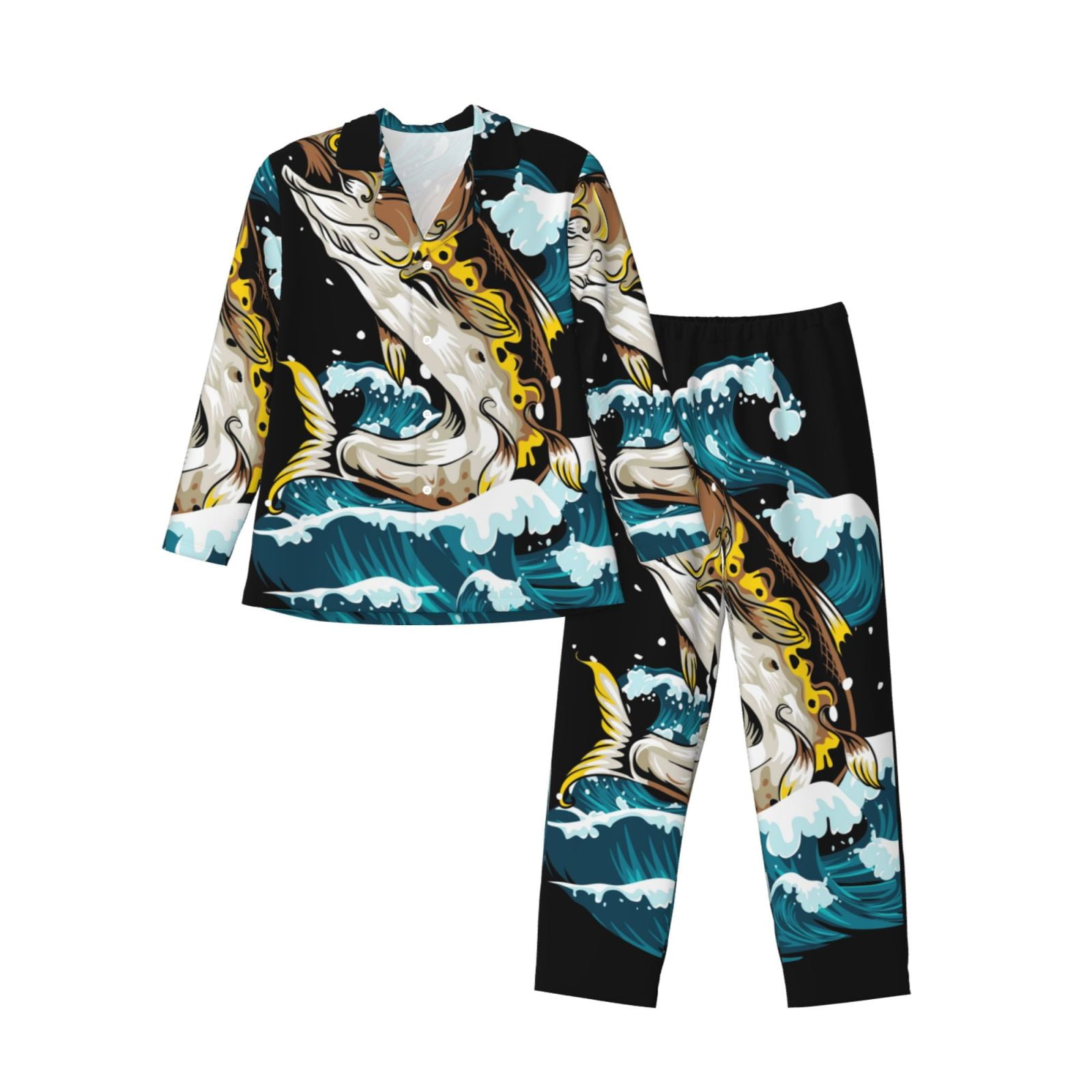 Disketp green salmon fish for Pajamas Set Long Sleeve Sleepwear Mens ...