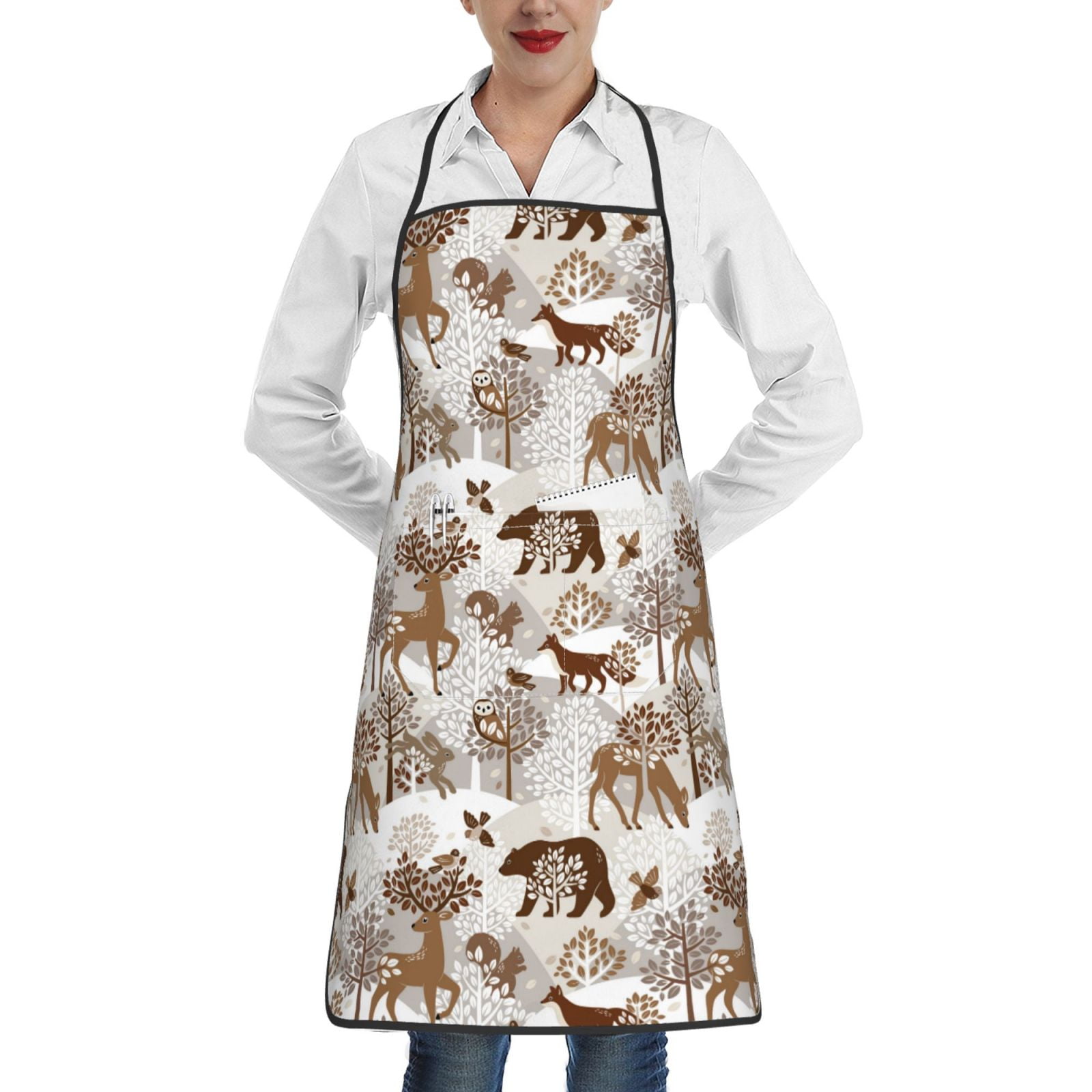 Disketp leaf Moose fox owls tree Kitchen Apron with adjustable Aprons ...