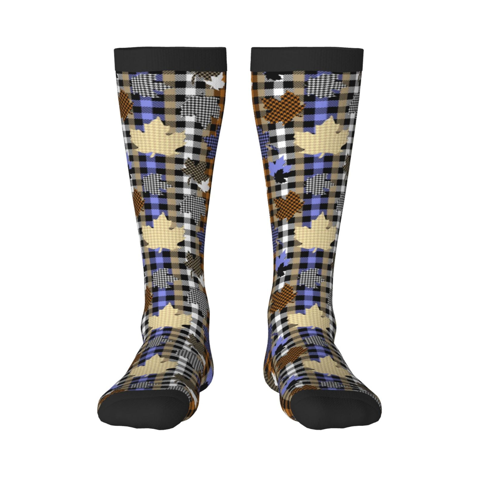 Disketp maple leaves Houndstooth Print Unisex Contrast Color Stockings ...